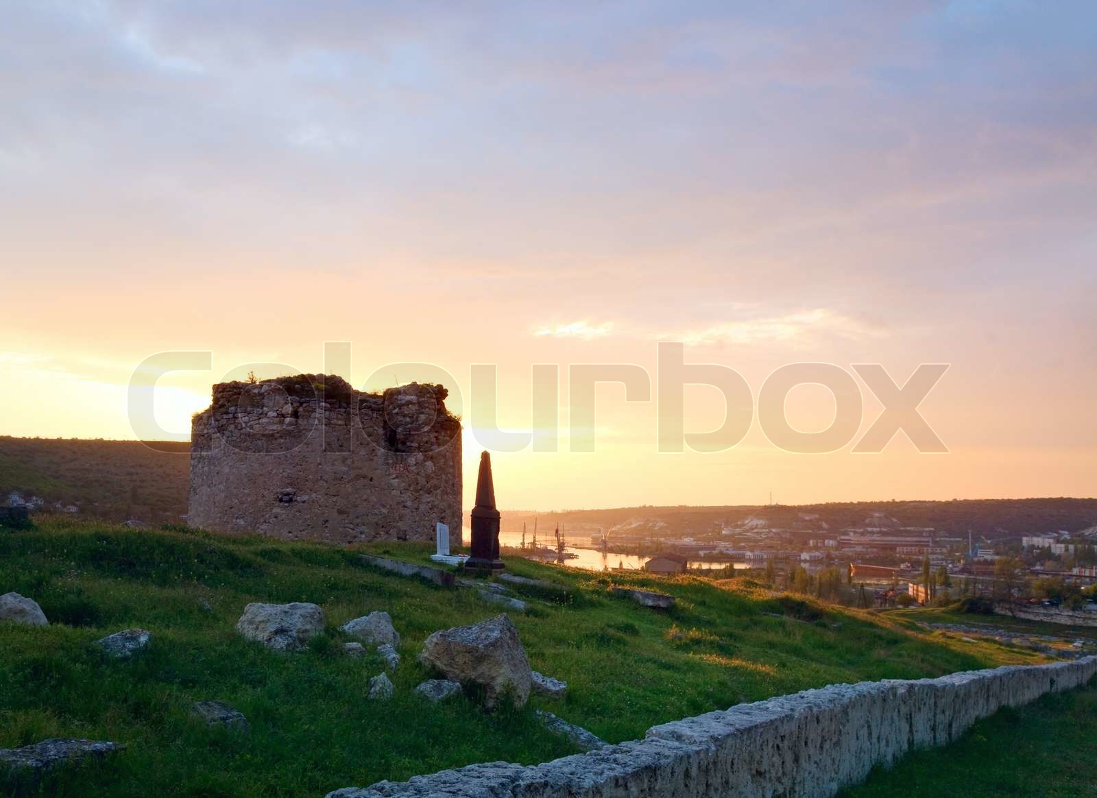 Crimean fortress (near Sevastopol Town, Crimea, Ukraine) and monument ...
