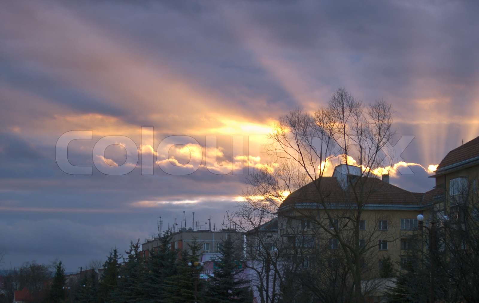 Sunset from the street of small town | Stock image | Colourbox
