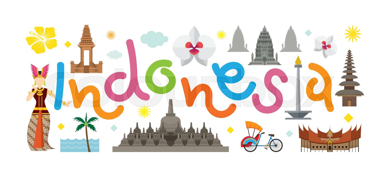 Indonesia Travel Attraction | Stock vector | Colourbox