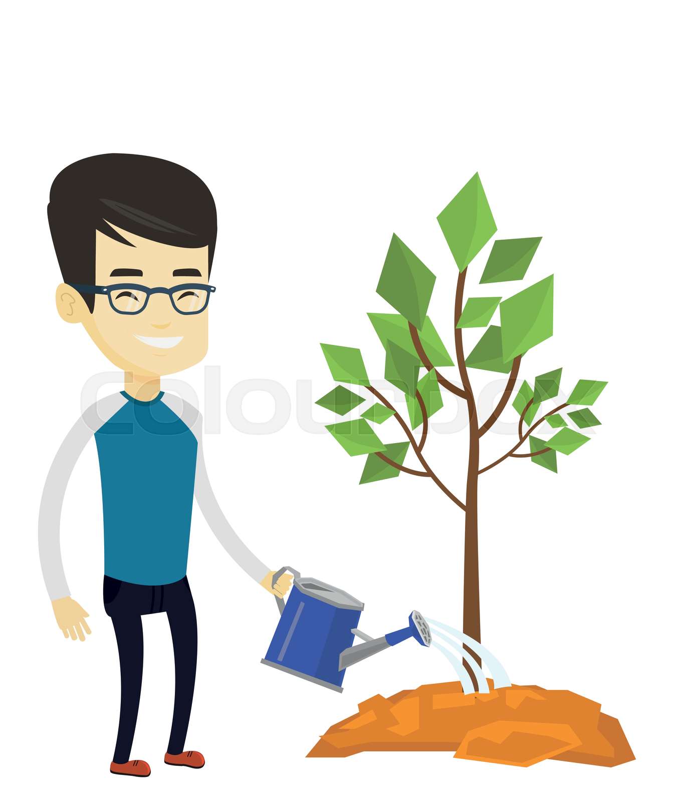 Man watering tree vector illustration. | Stock vector | Colourbox