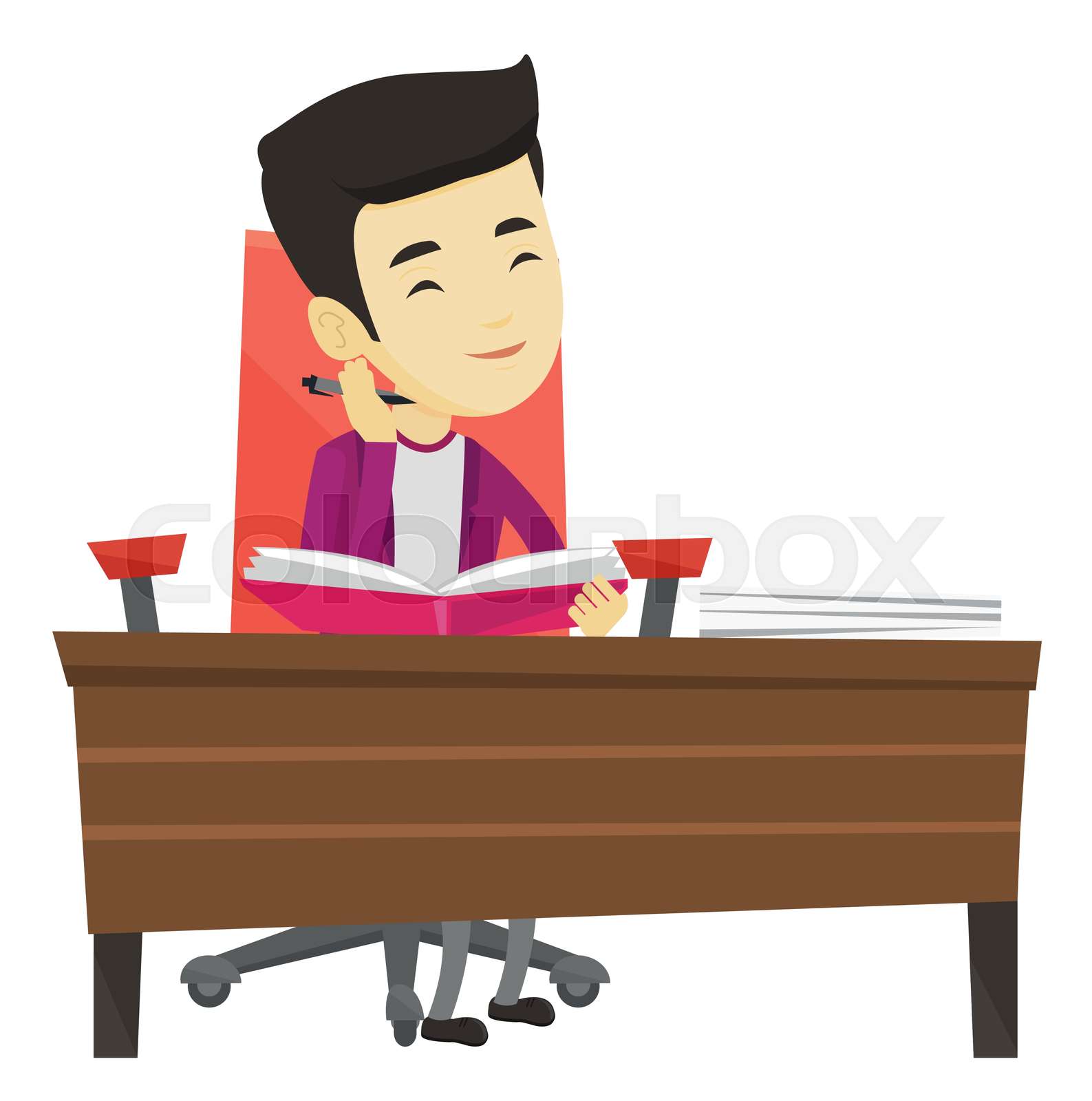 Student writing at the desk vector illustration. | Stock vector | Colourbox