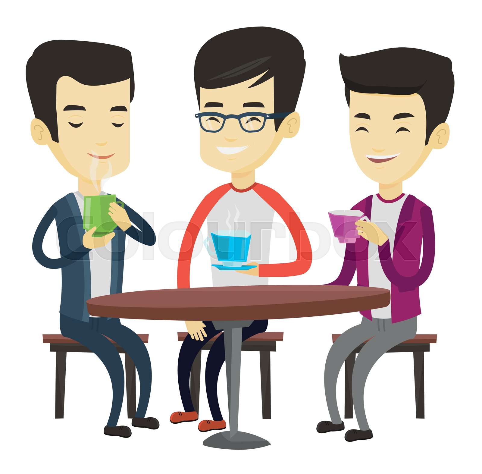 Group of men drinking hot and alcoholic drinks. | Stock vector | Colourbox