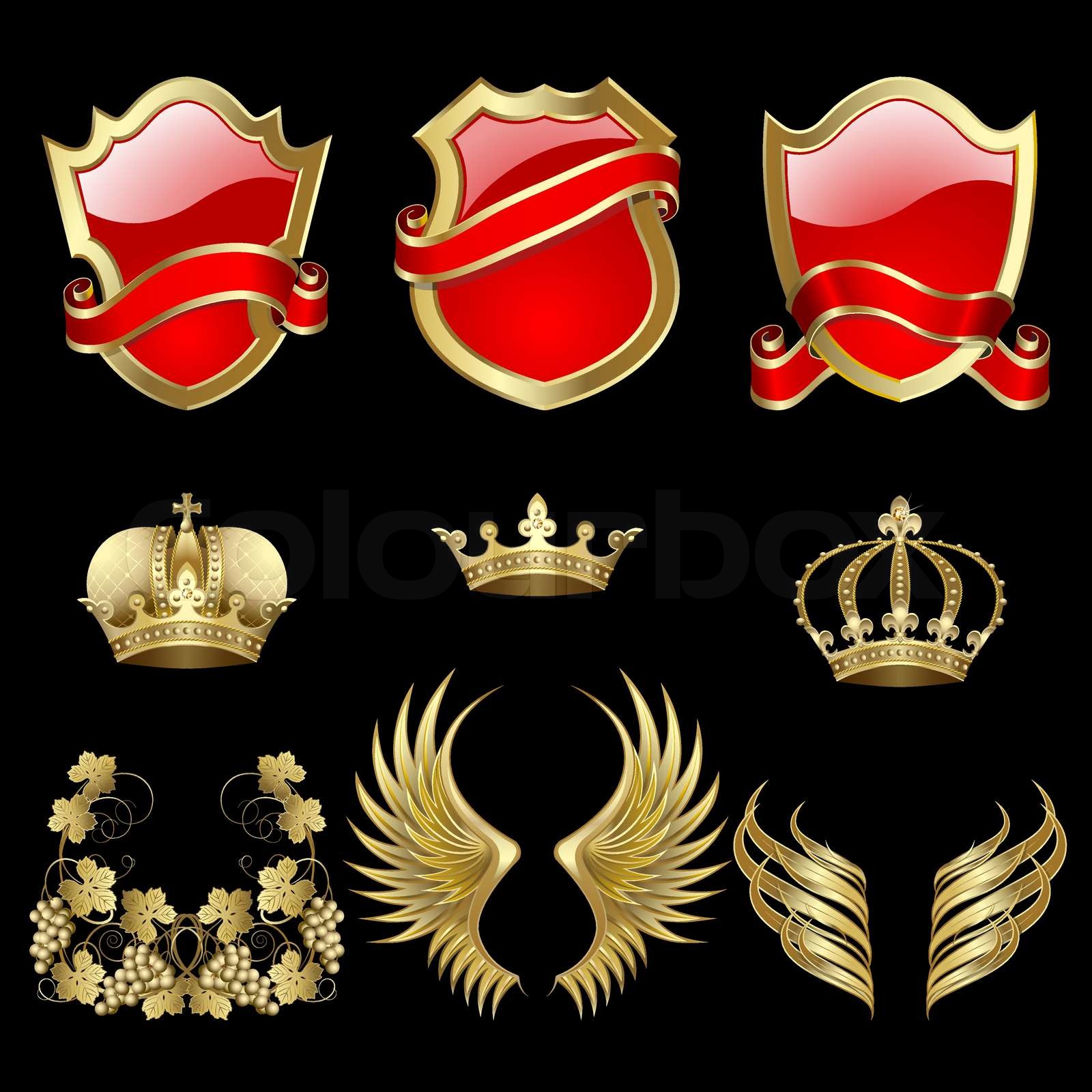 Set of heraldic gold and red design elements | Stock vector | Colourbox