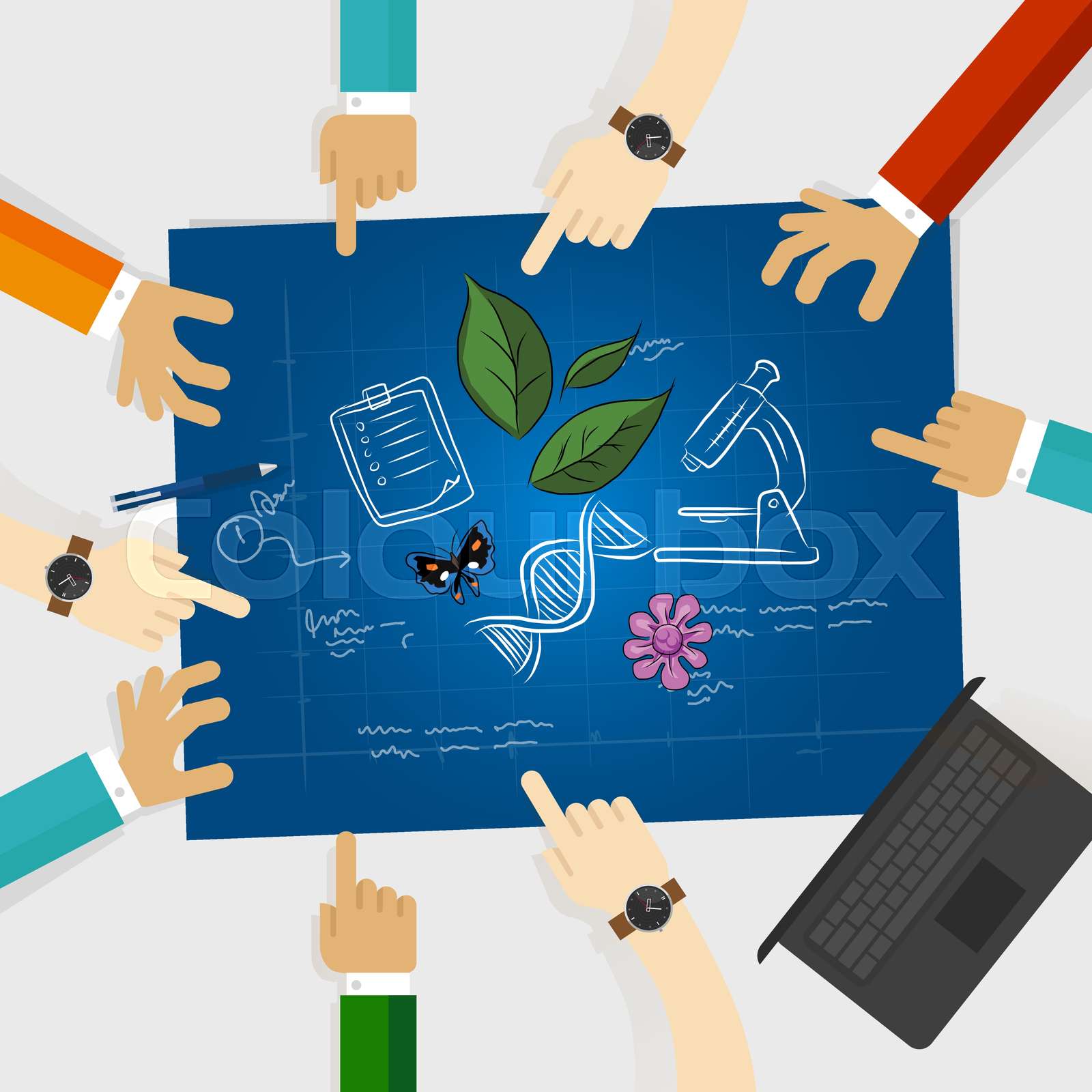 biology study leaf DNA microscope scribble doodle science hand drawing ...