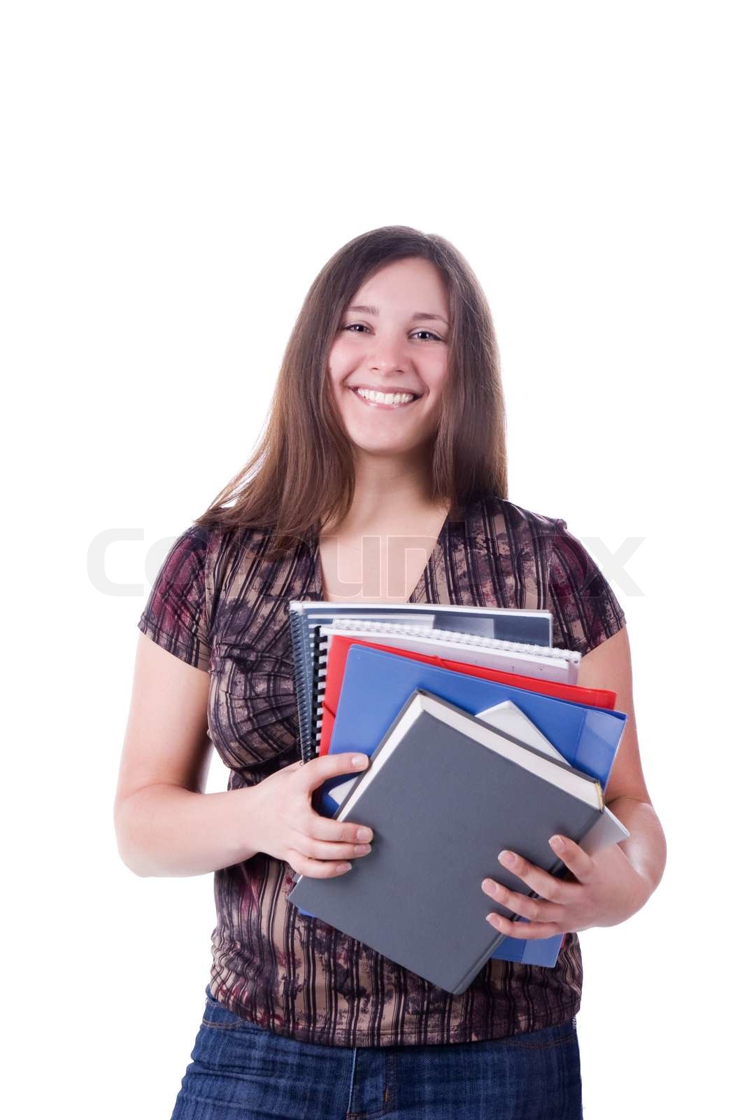 Hübsche junge Studentin isoliert auf weißem Hintergrund | Stock Bild ...