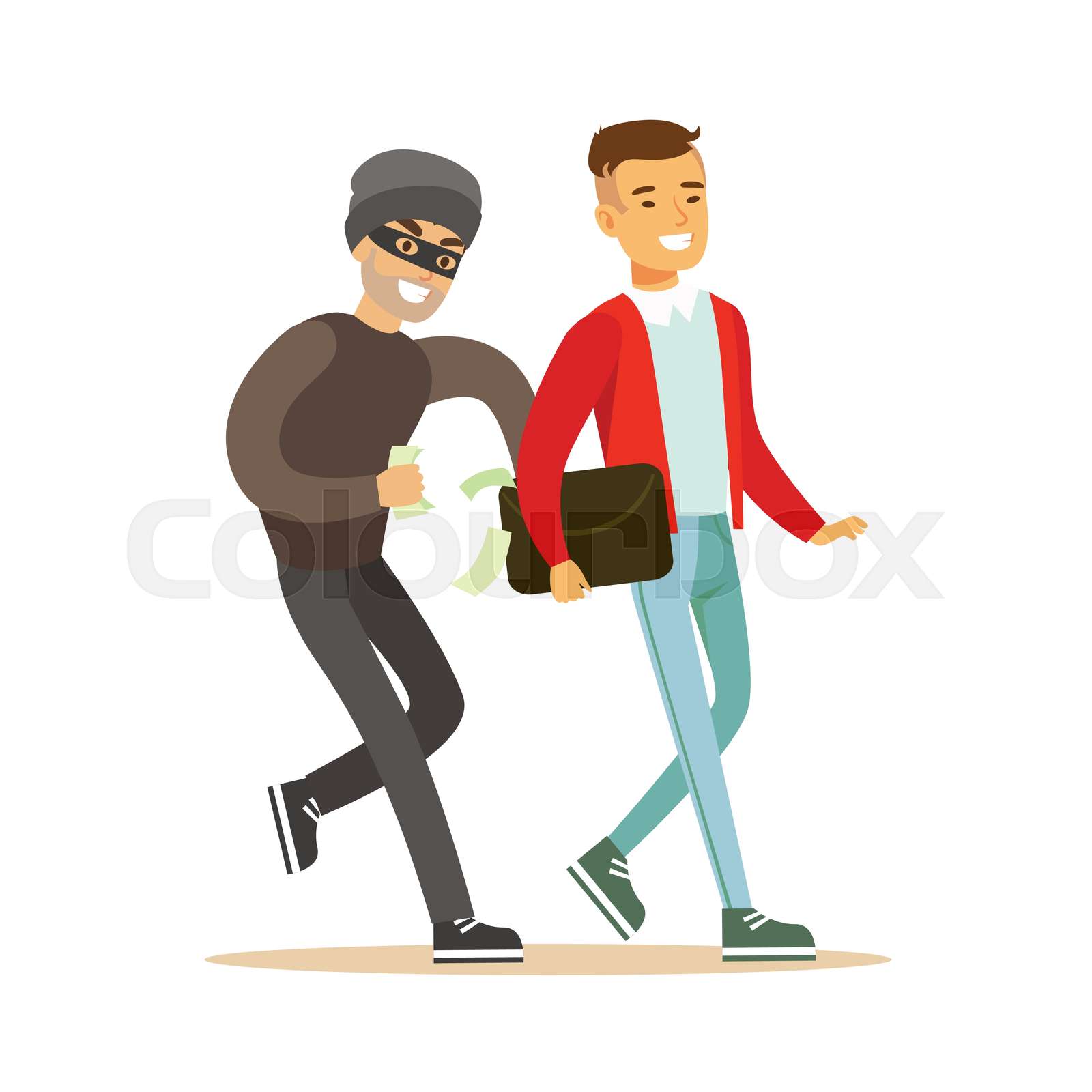 Pickpocket trying to steal money from smiling man . Colorful cartoon ...
