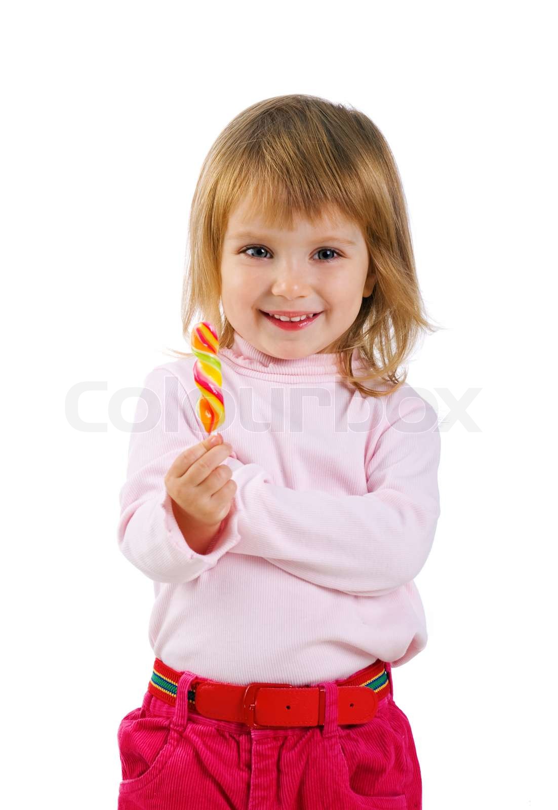 Hübsche Kleine Mädchen Mit Einem Hellen Lutscher Stock Bild Colourbox