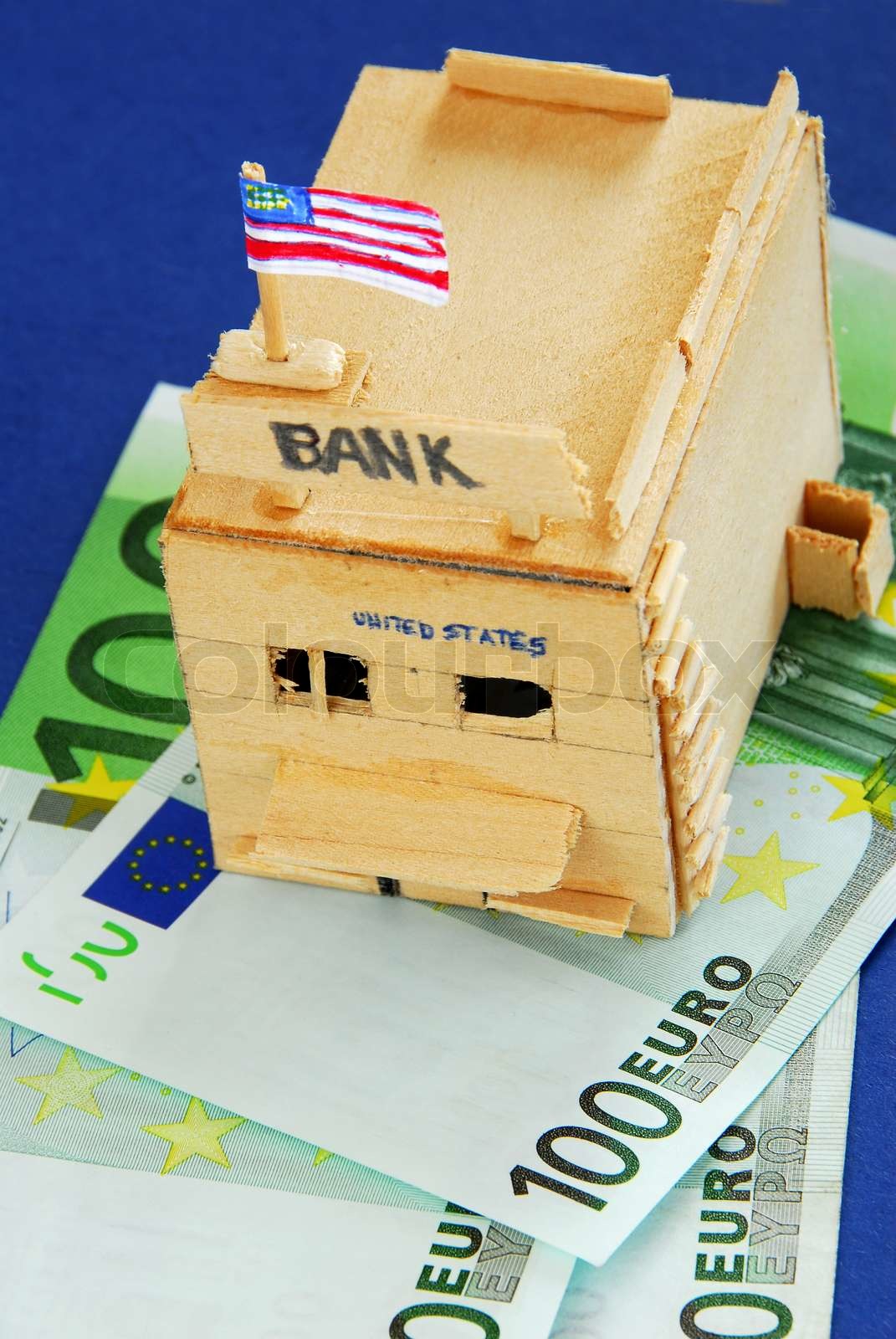 wooden model for american bank building made by child | Stock image ...