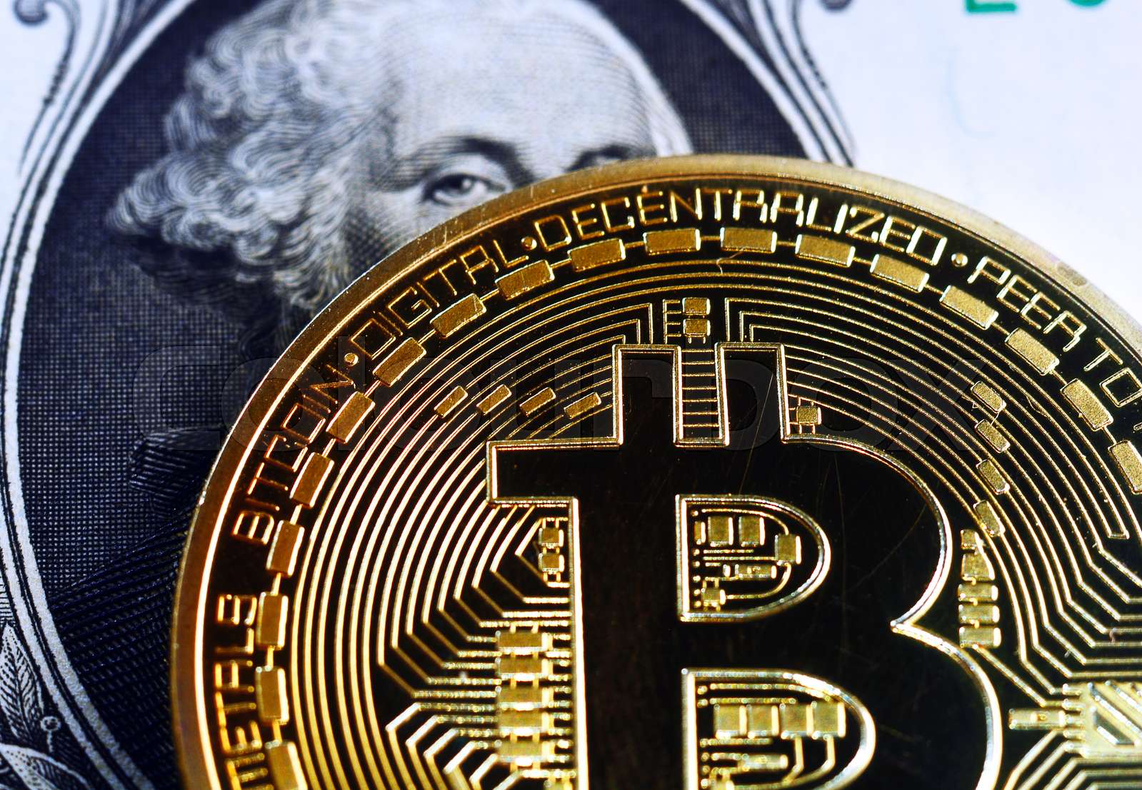Bitcoin On Dollar Bill Stock Image Colourbox