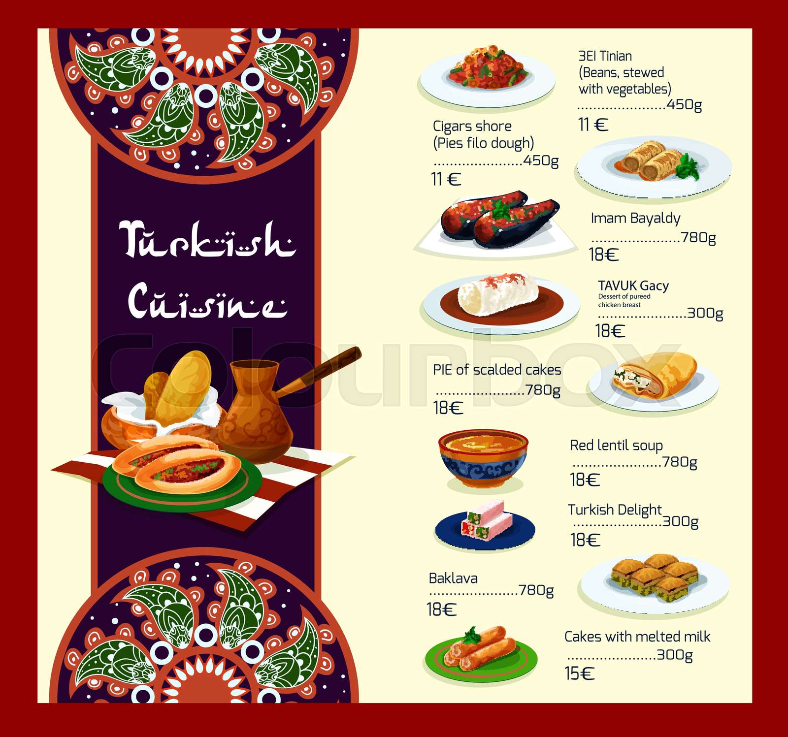 Vector menu template of Turkish cuisine restaurant | Stock vector ...