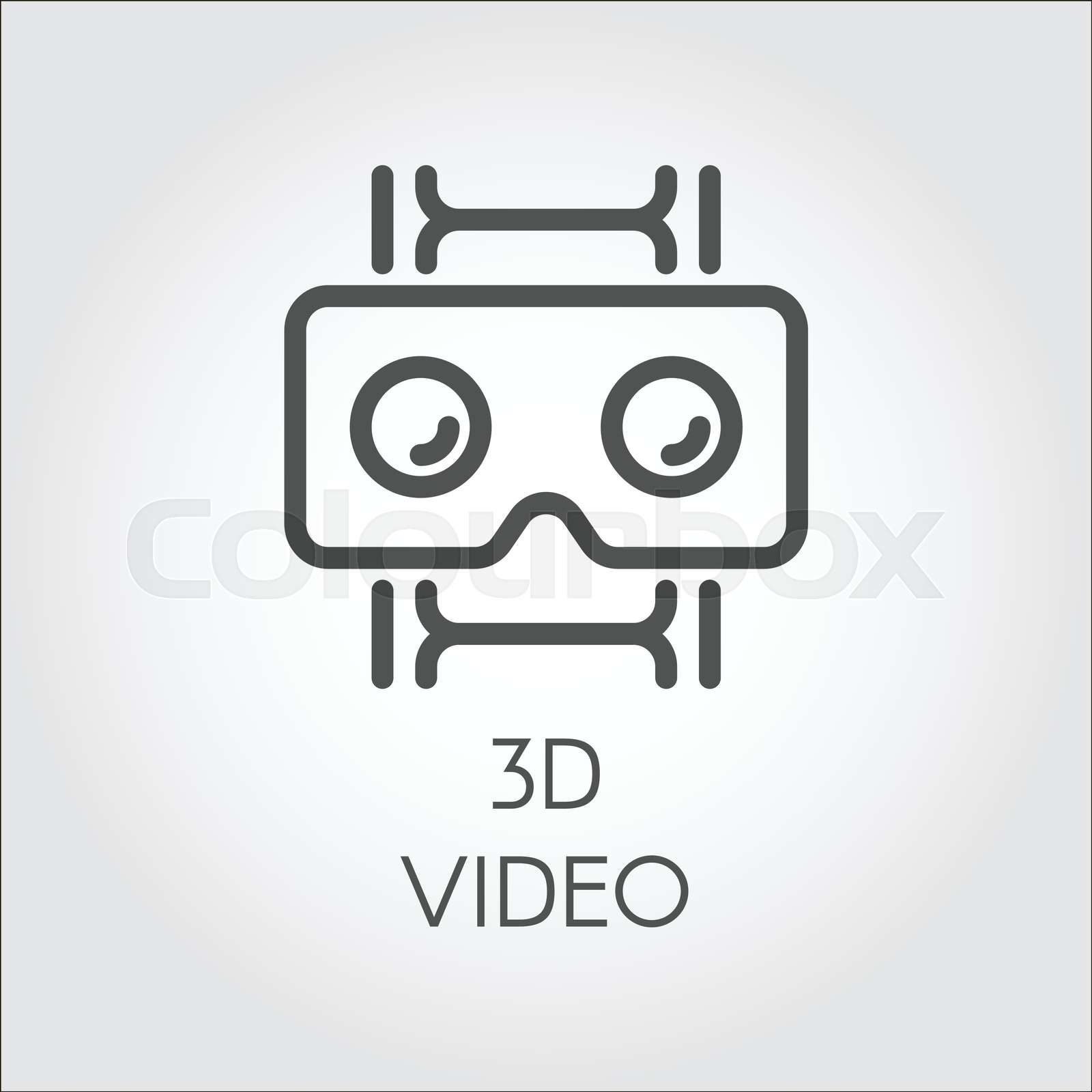 Black line icon virtual reality helmet and film 3D video. | Stock ...