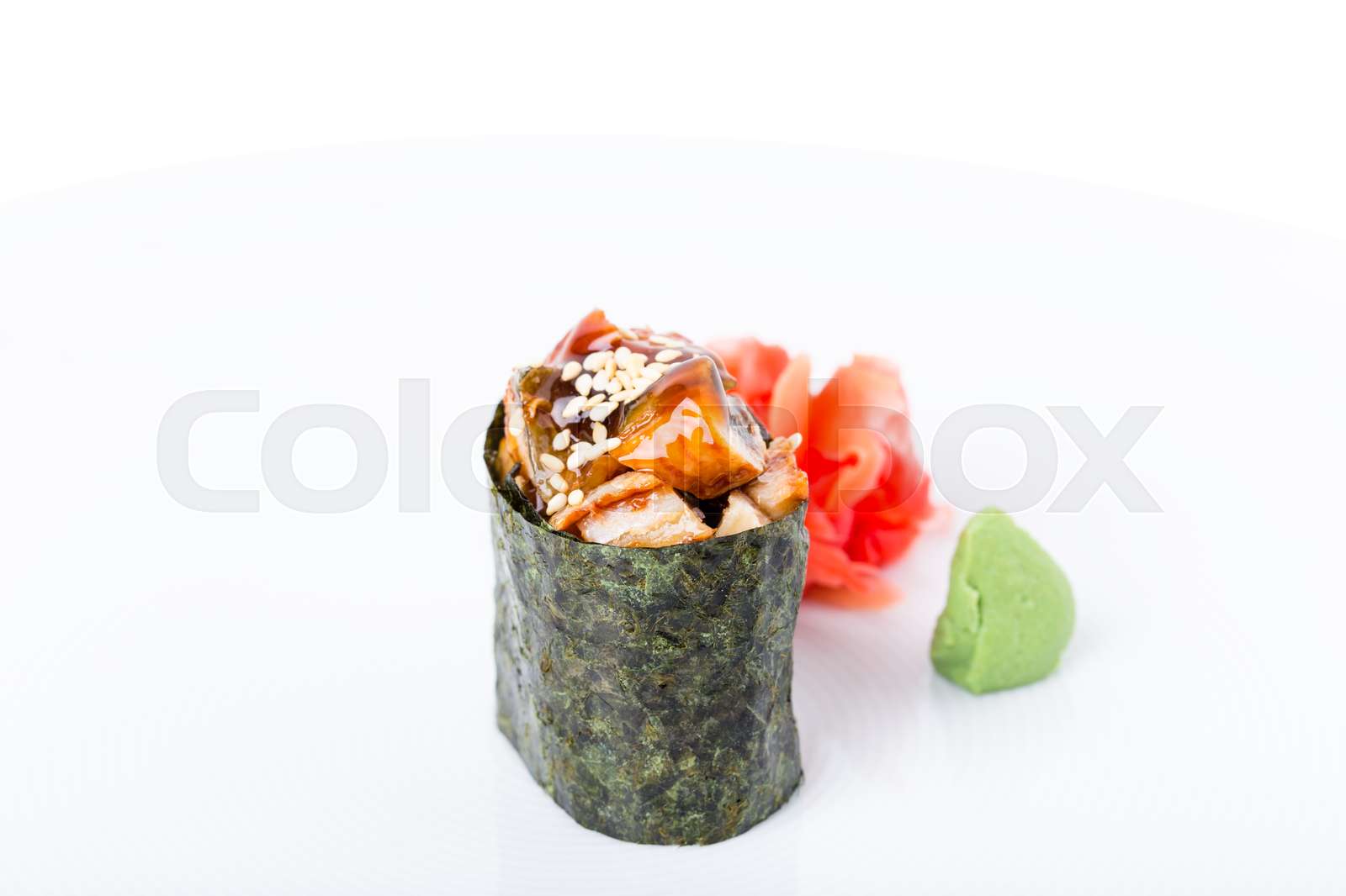 Gunkan sushi stuffed with smoked unagi. | Stock image | Colourbox