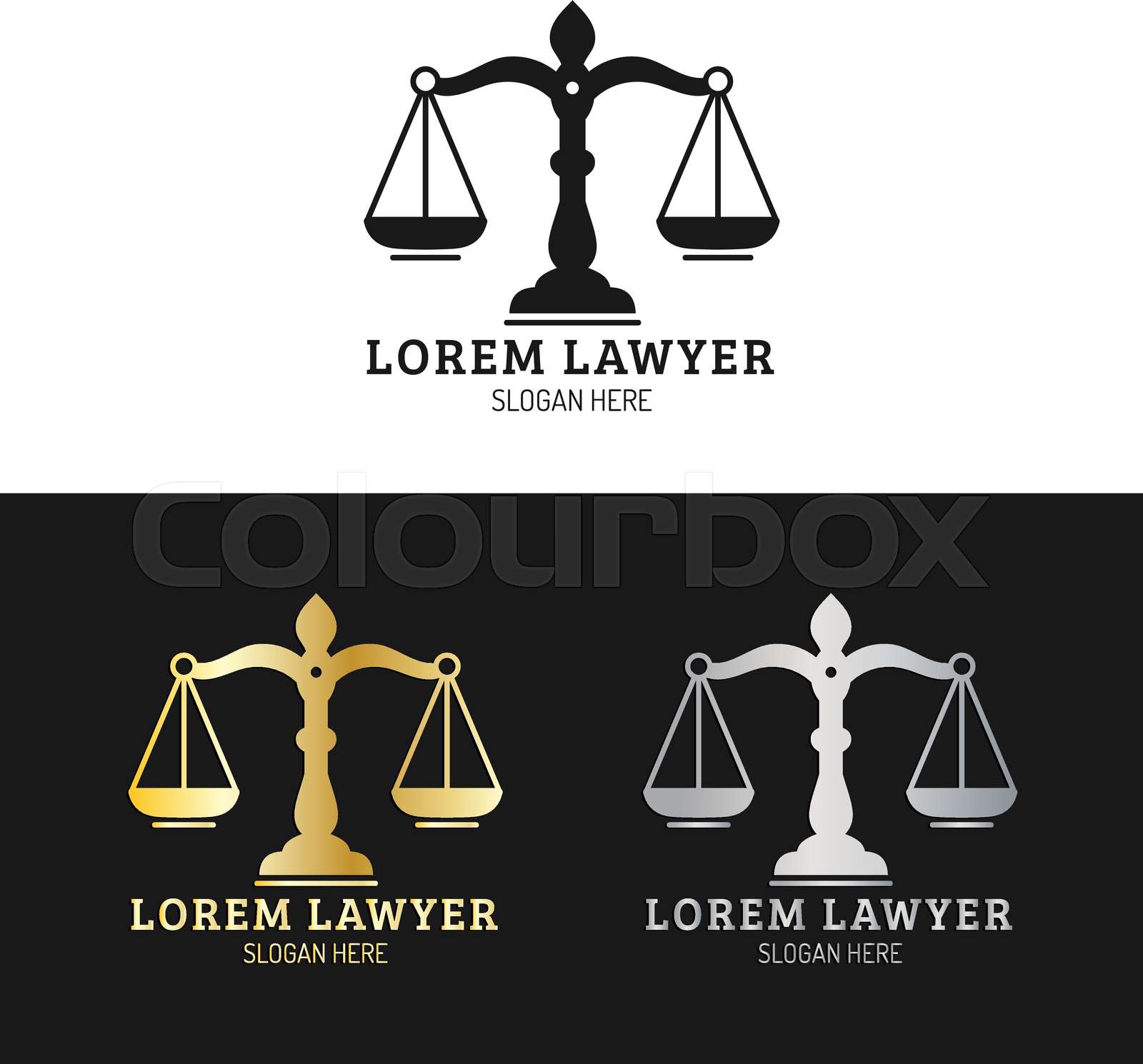 Law office logos set with scales of justice illustration. Vector ...