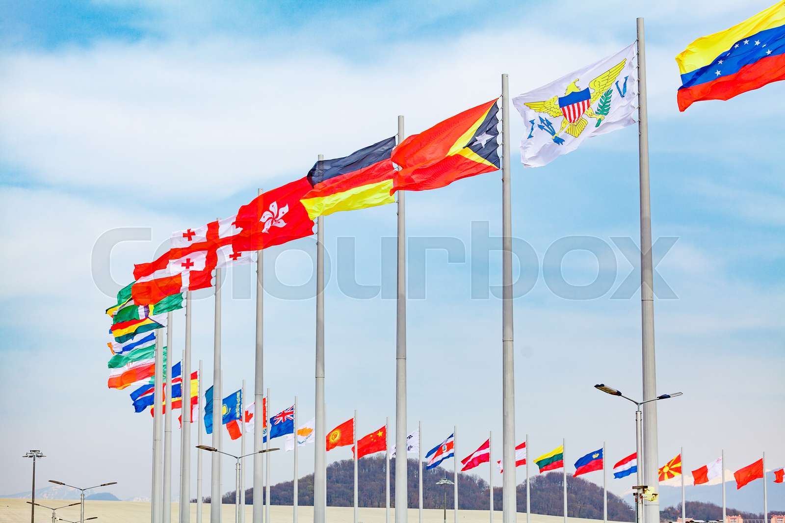 Flags of countries. different countries on the flagpole | Stock image ...