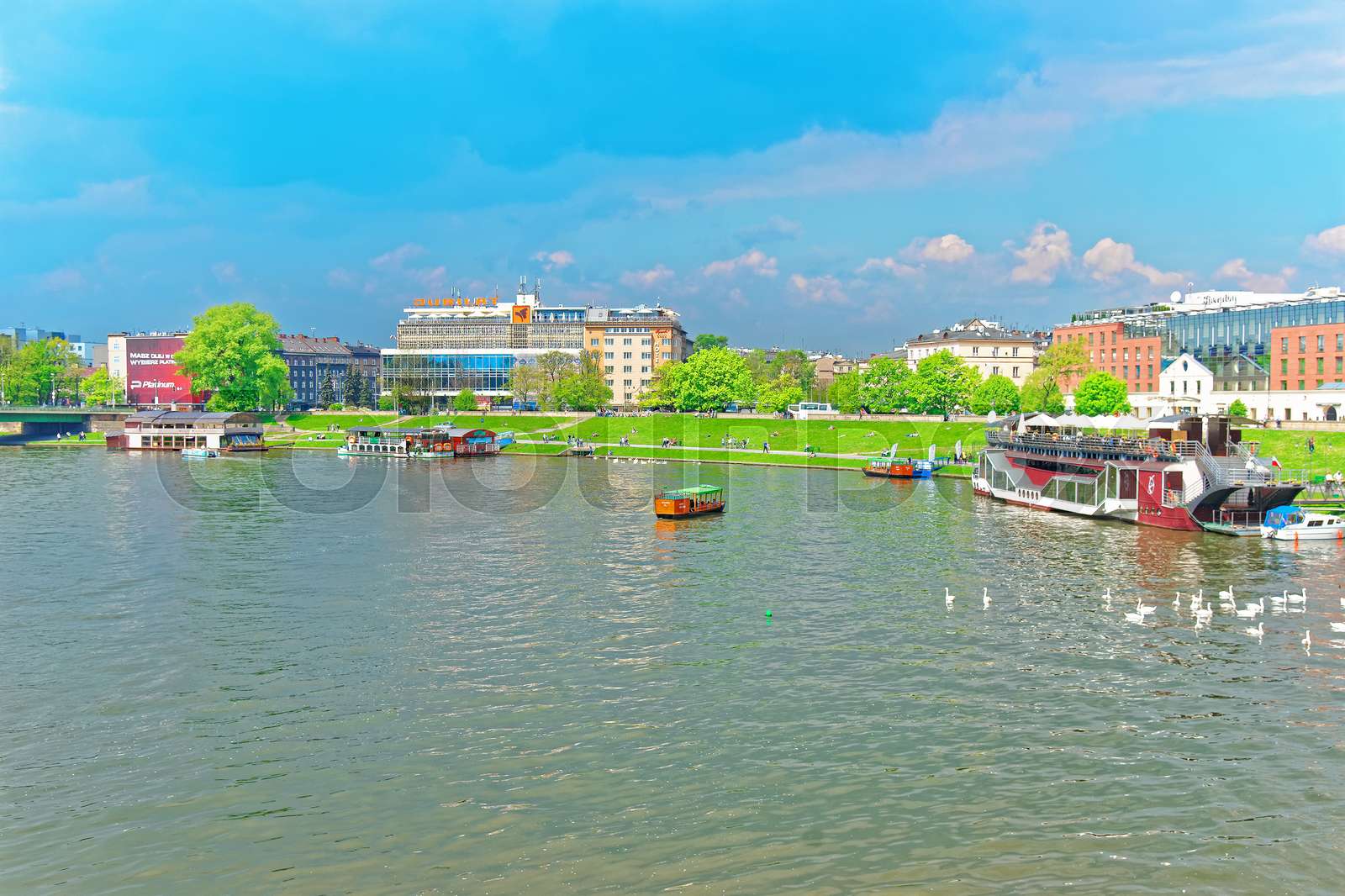 Excursion Ferry at embankment of Visla River in Krakow | Stock image ...