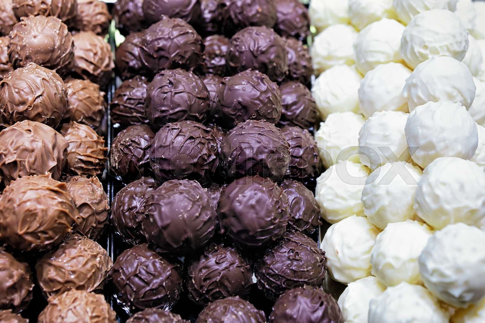 Assortment of milk and white Swiss chocolate truffle | Stock image ...