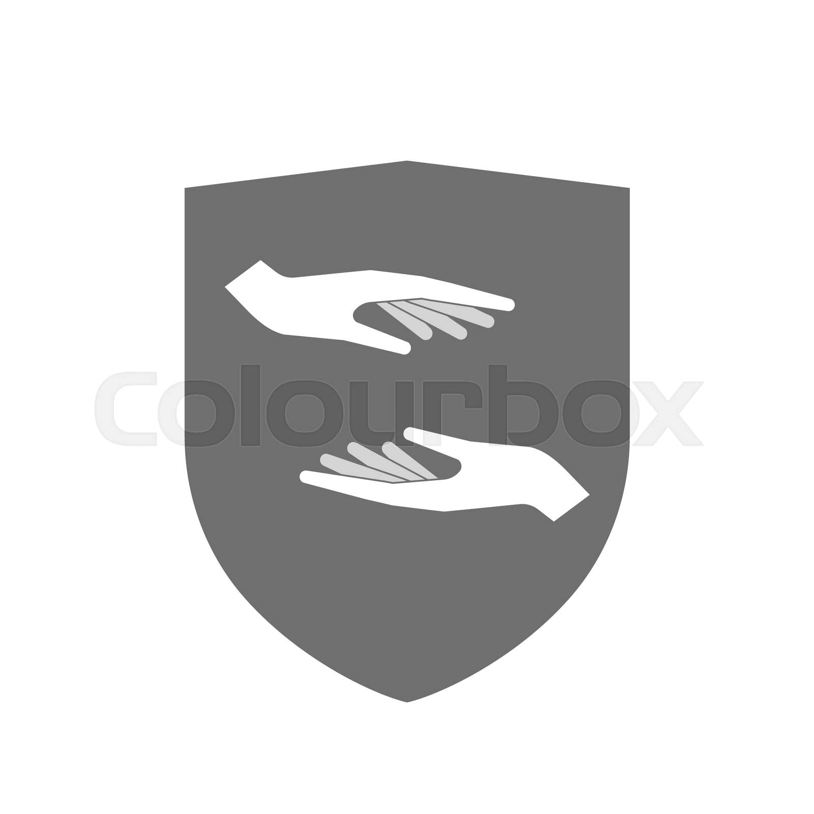 Isolated shield with two hands giving and receiving or protecting ...