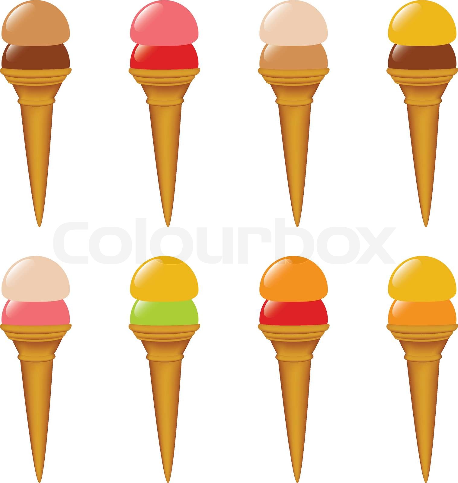 set of eight ice-cream with different colors | Stock vector | Colourbox