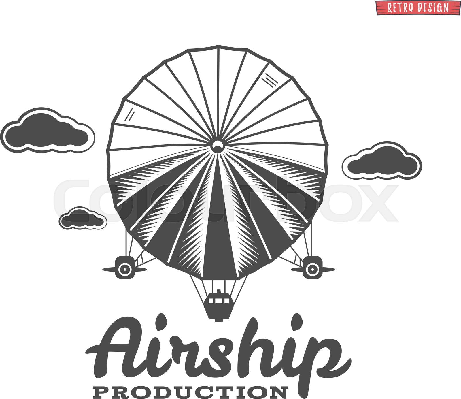 Vintage airship logo. Retro Dirigible balloon grunge template. Badge vector design. Old ...