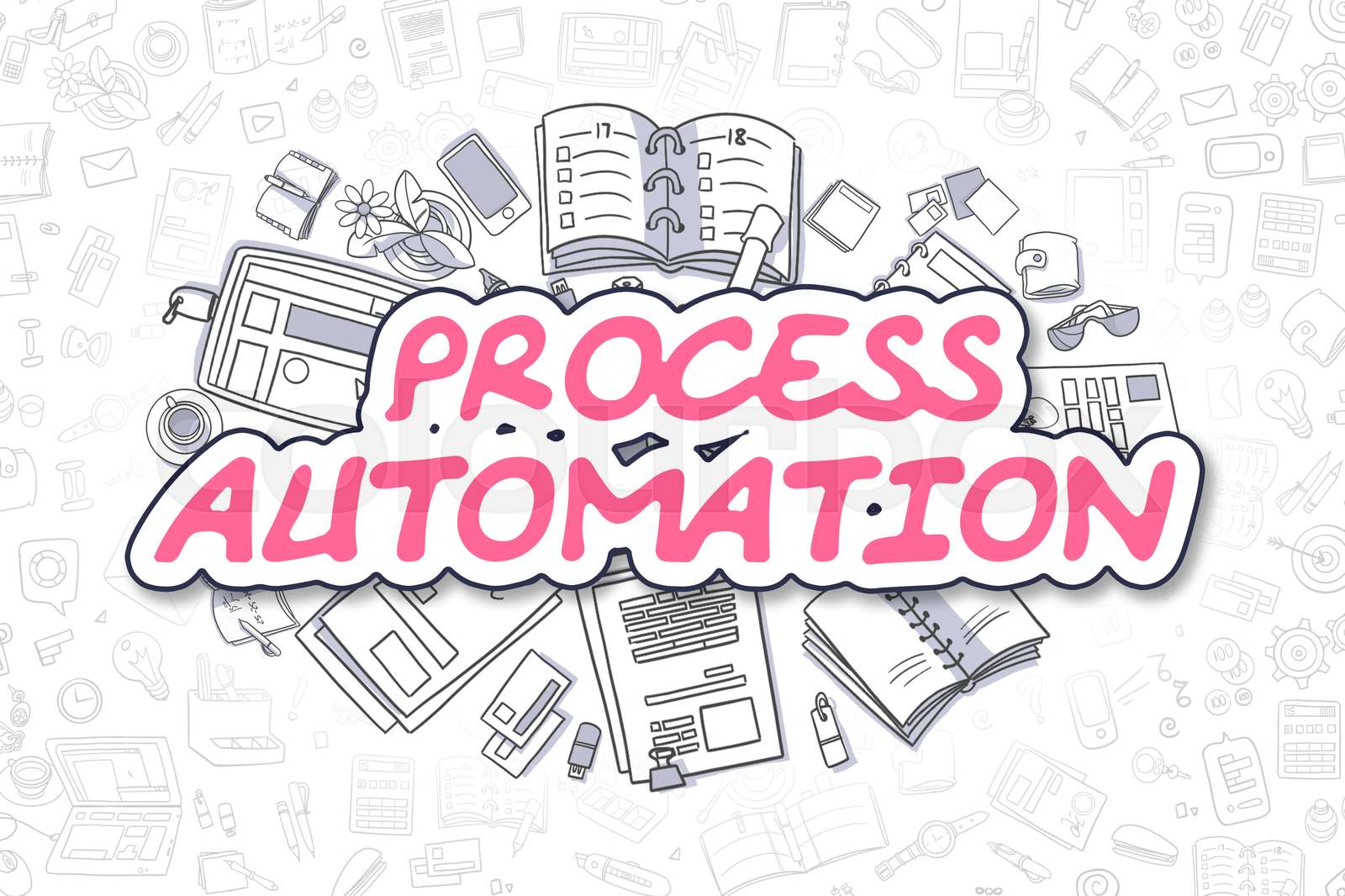 Process Automation - Cartoon Magenta Word. Business Concept. | Stock ...