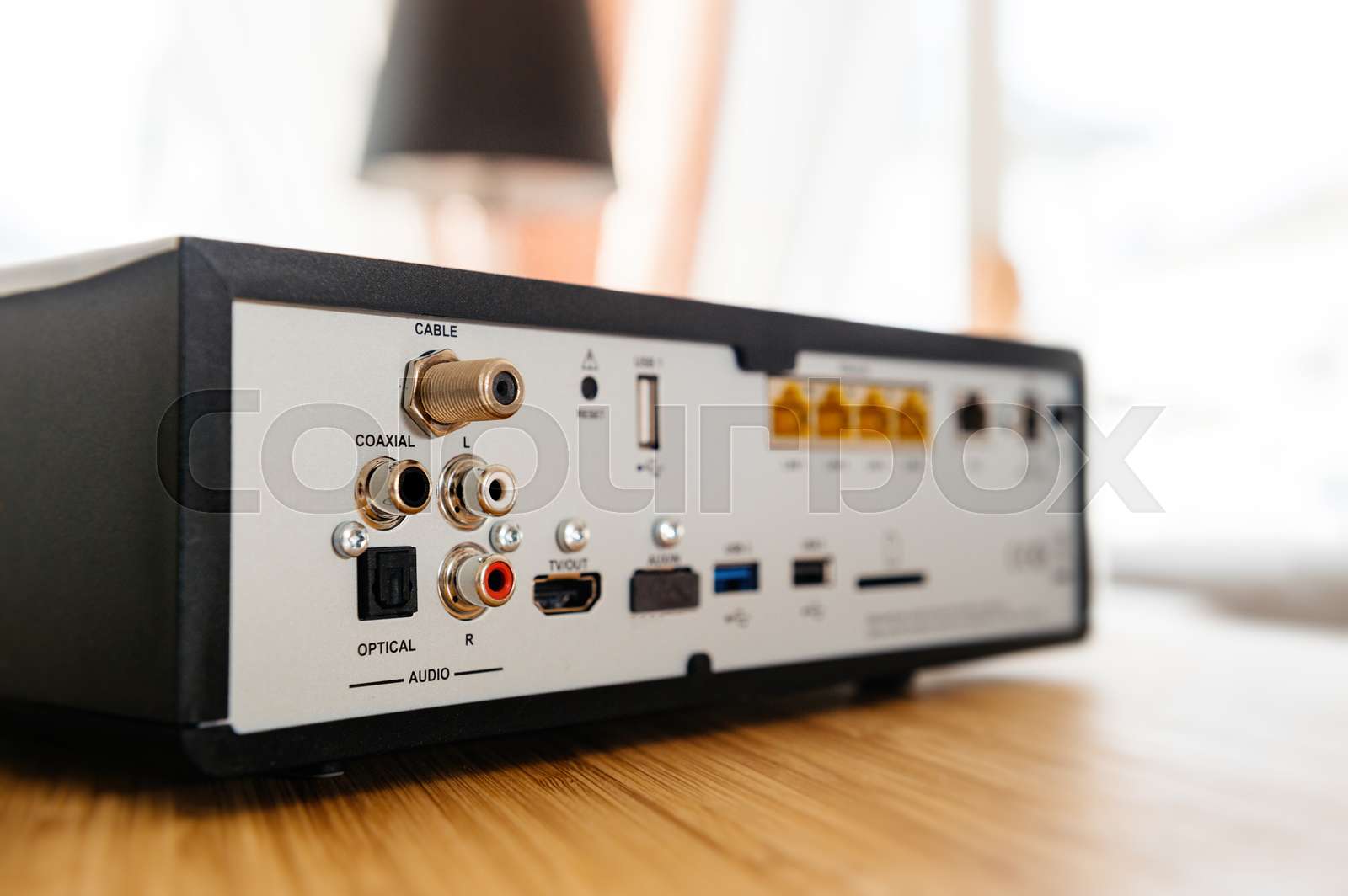 Multiple ports for connection behind tv box | Stock image | Colourbox