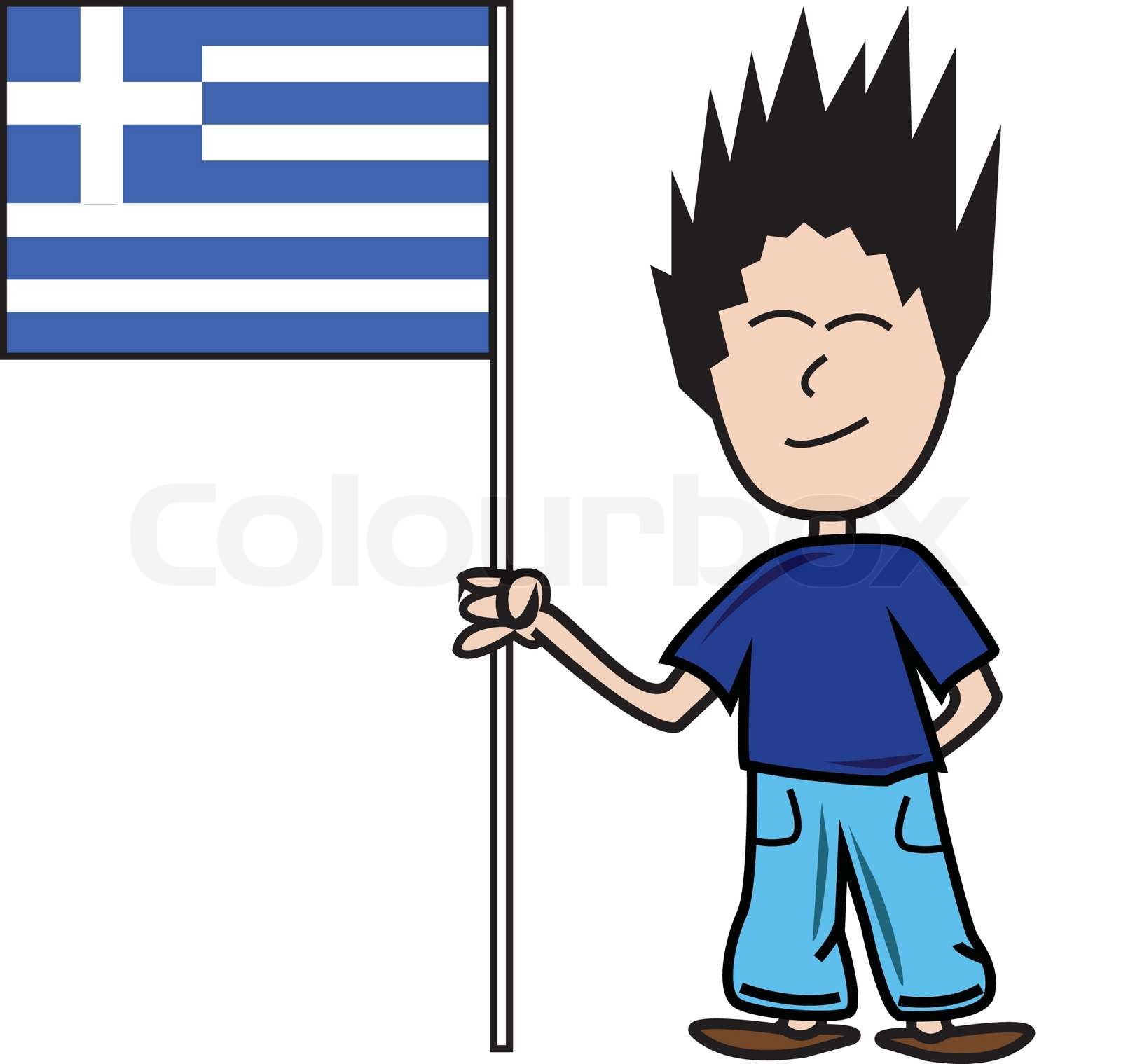 Boy holding the greek flag | Stock vector | Colourbox