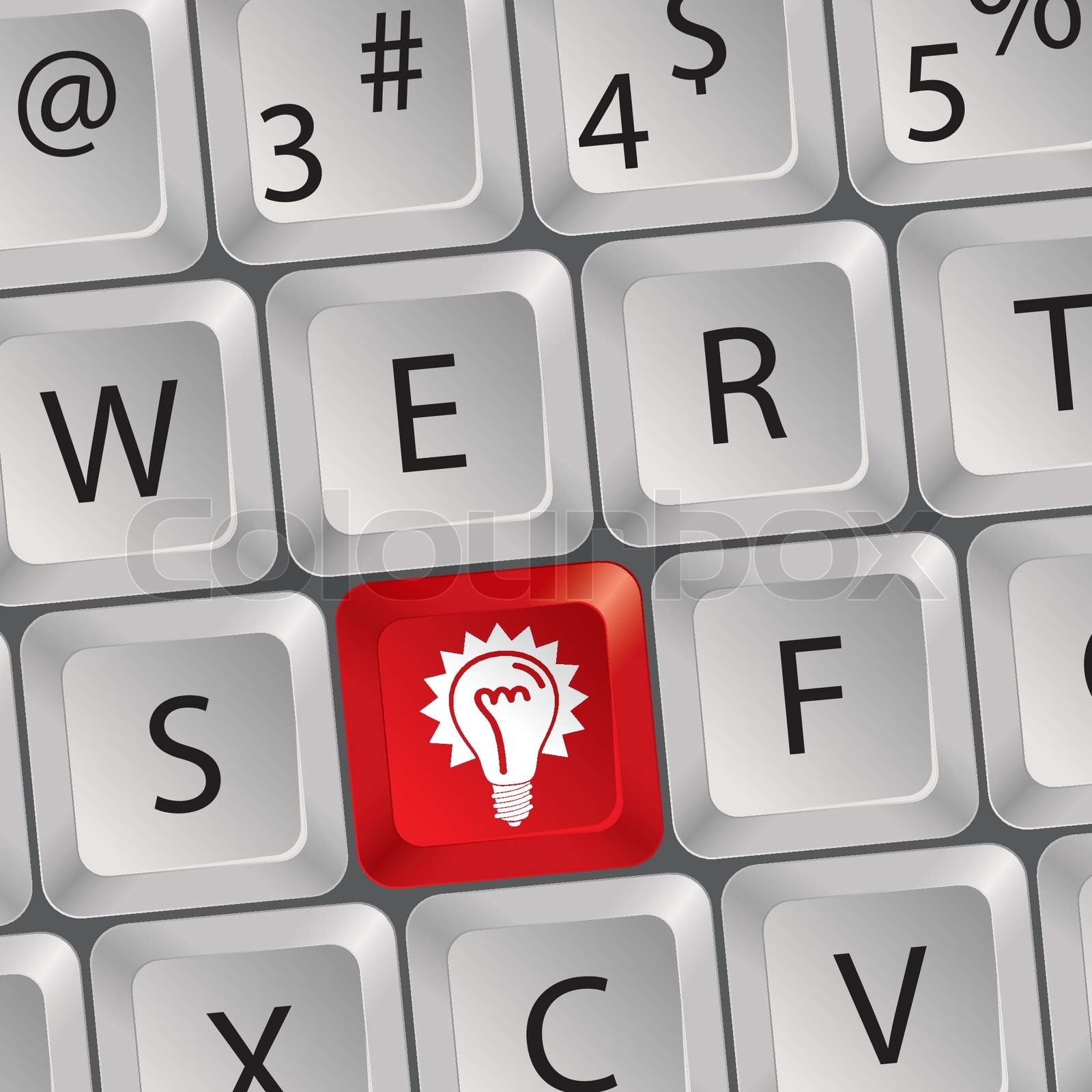 Computer keyboard with a key light bulb as symbol of idea | Stock ...