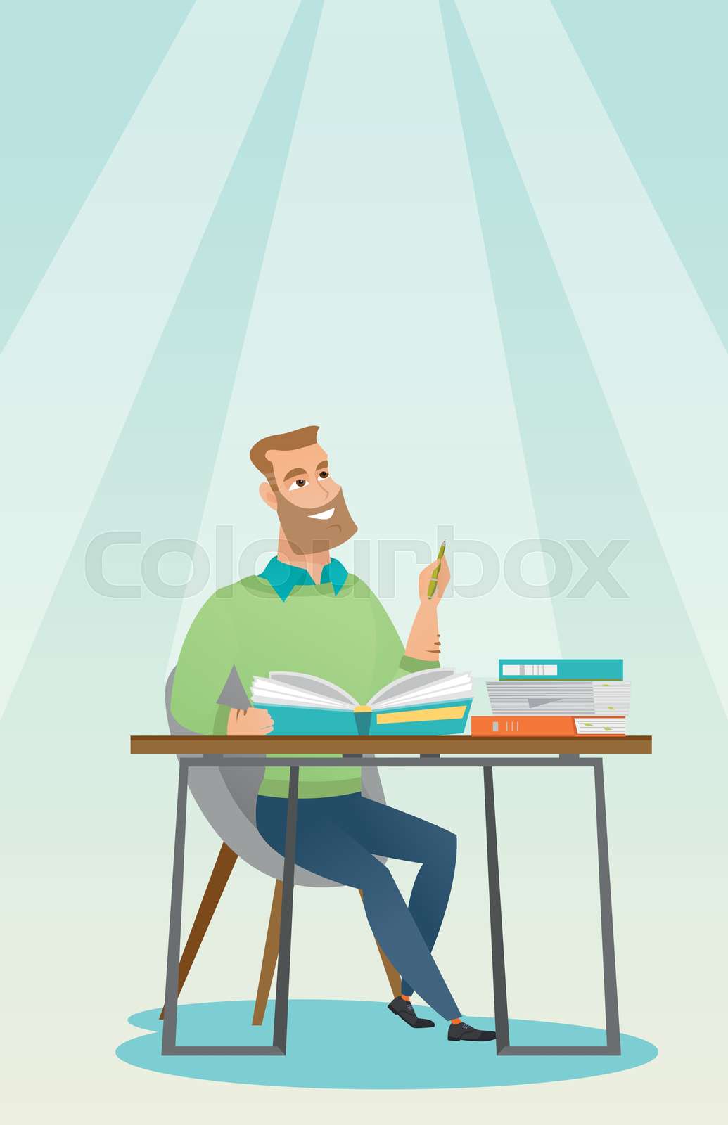 Student writing at the desk vector illustration. | Stock vector | Colourbox