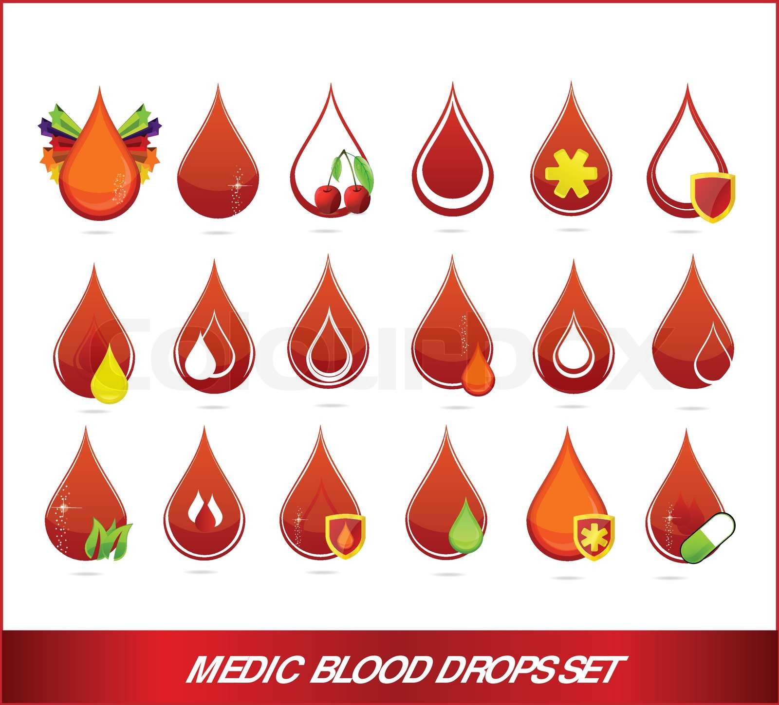 creative medic blood drops symbols set isolated | Stock vector | Colourbox
