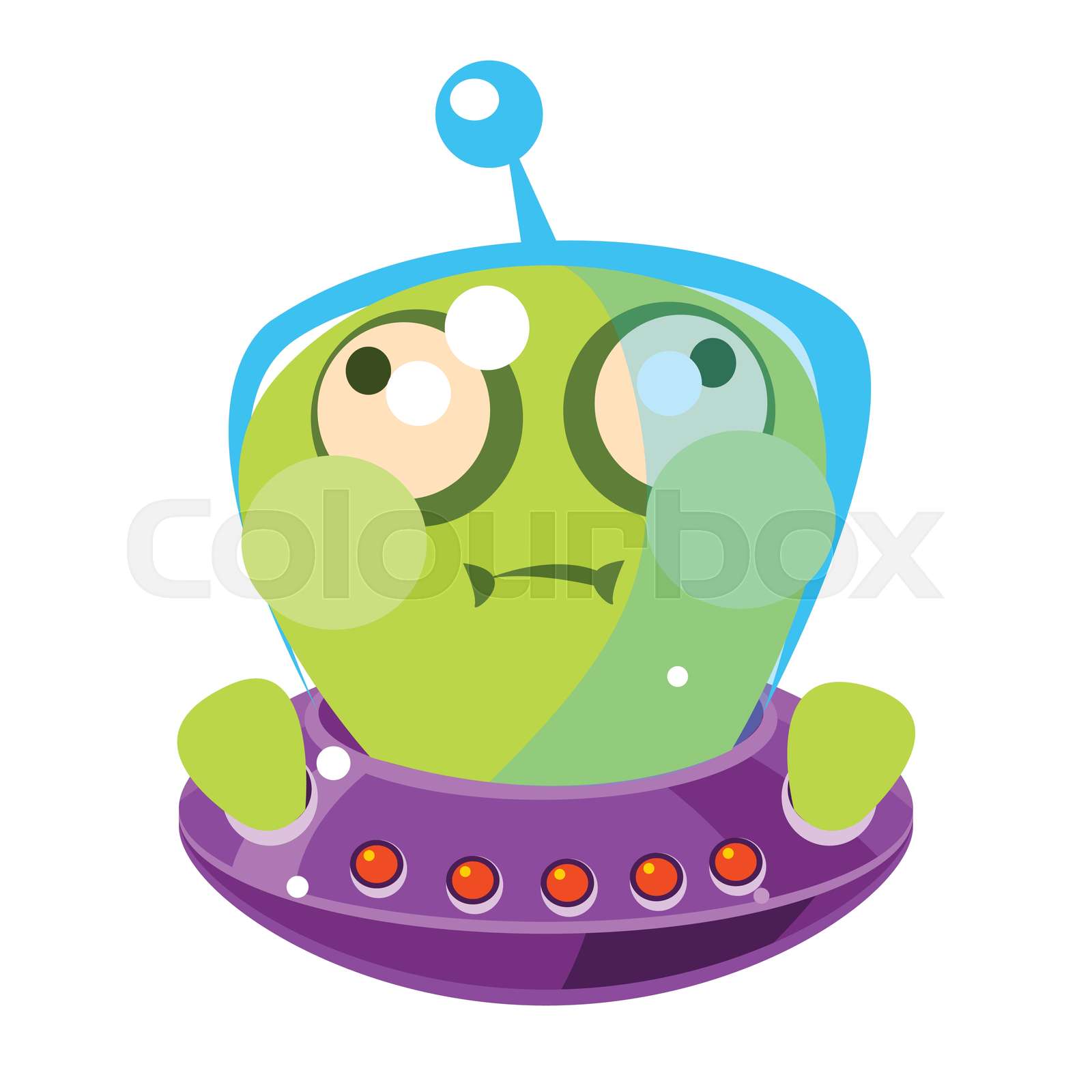 Inflated green alien in a flying saucer, cute cartoon monster. Colorful ...