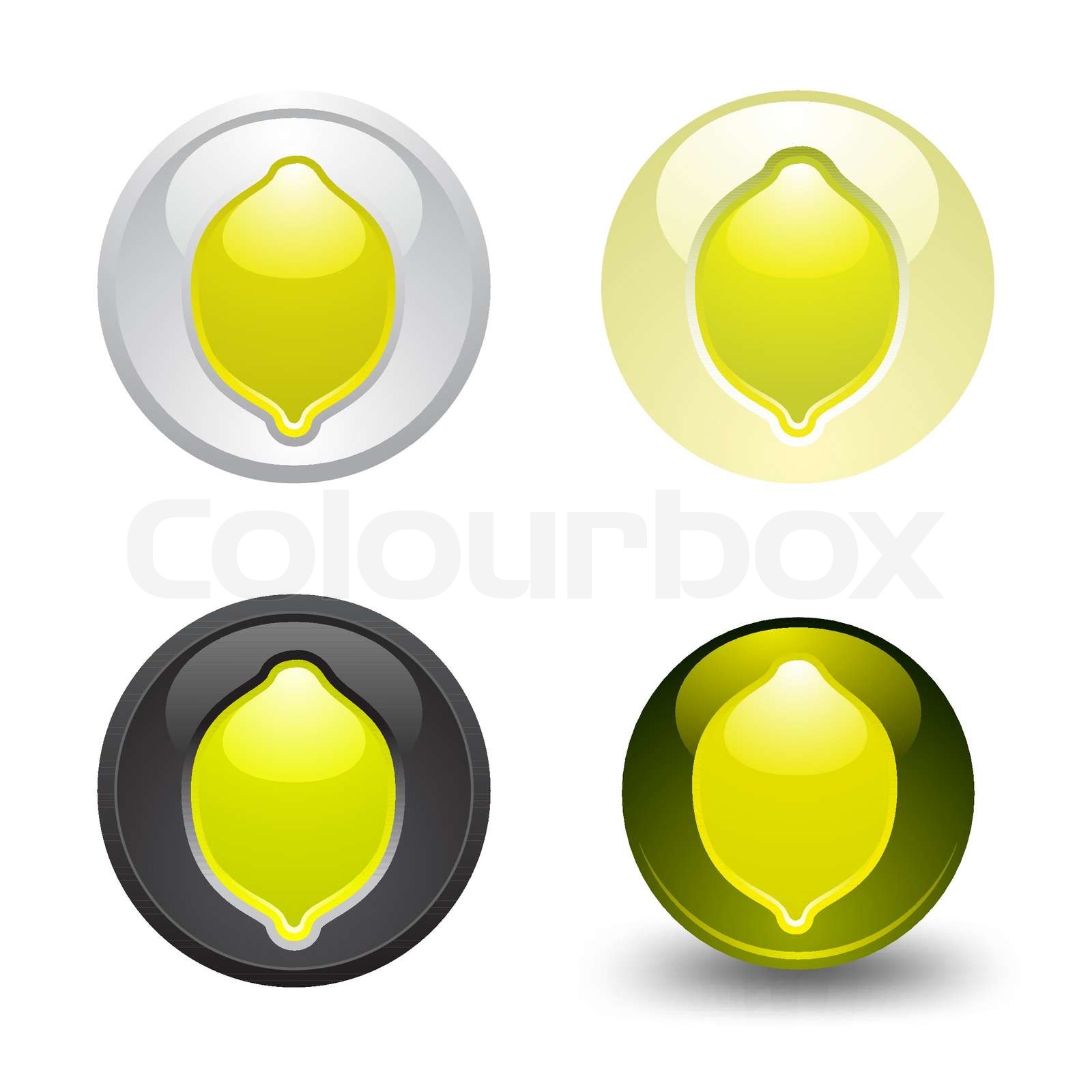 Lemon button, set, web 20 icons, design element | Stock vector | Colourbox