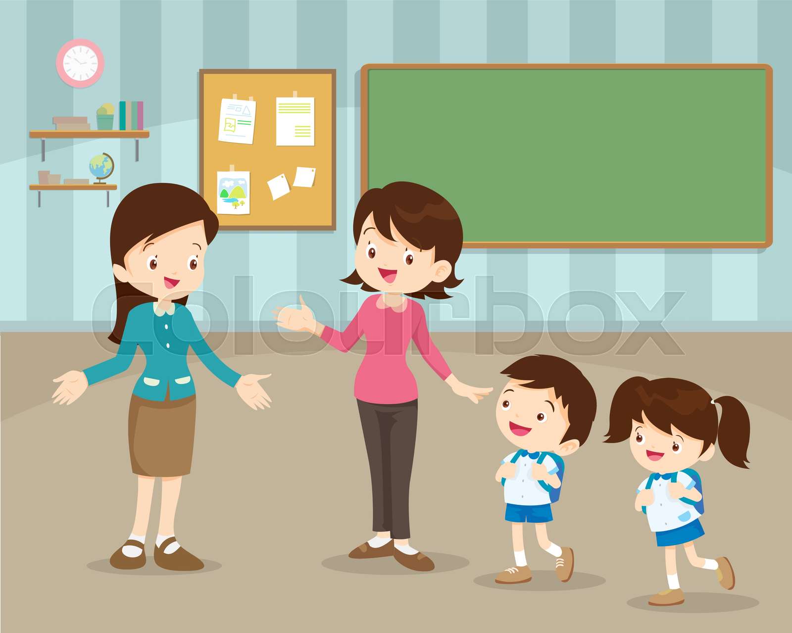 mother sending children to school | Stock vector | Colourbox