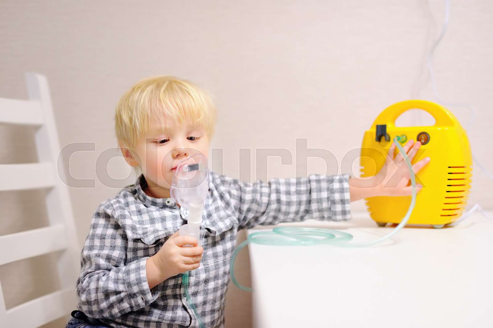 Cute boy inhalation therapy by the mask of inhaler | Stock image ...