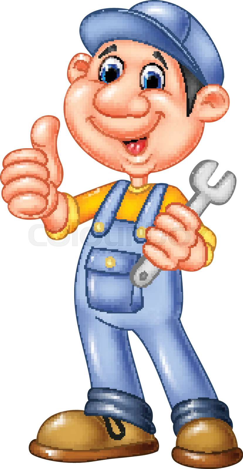 Cute mechanic cartoon holding wrench and giving thumbs up | Stock ...