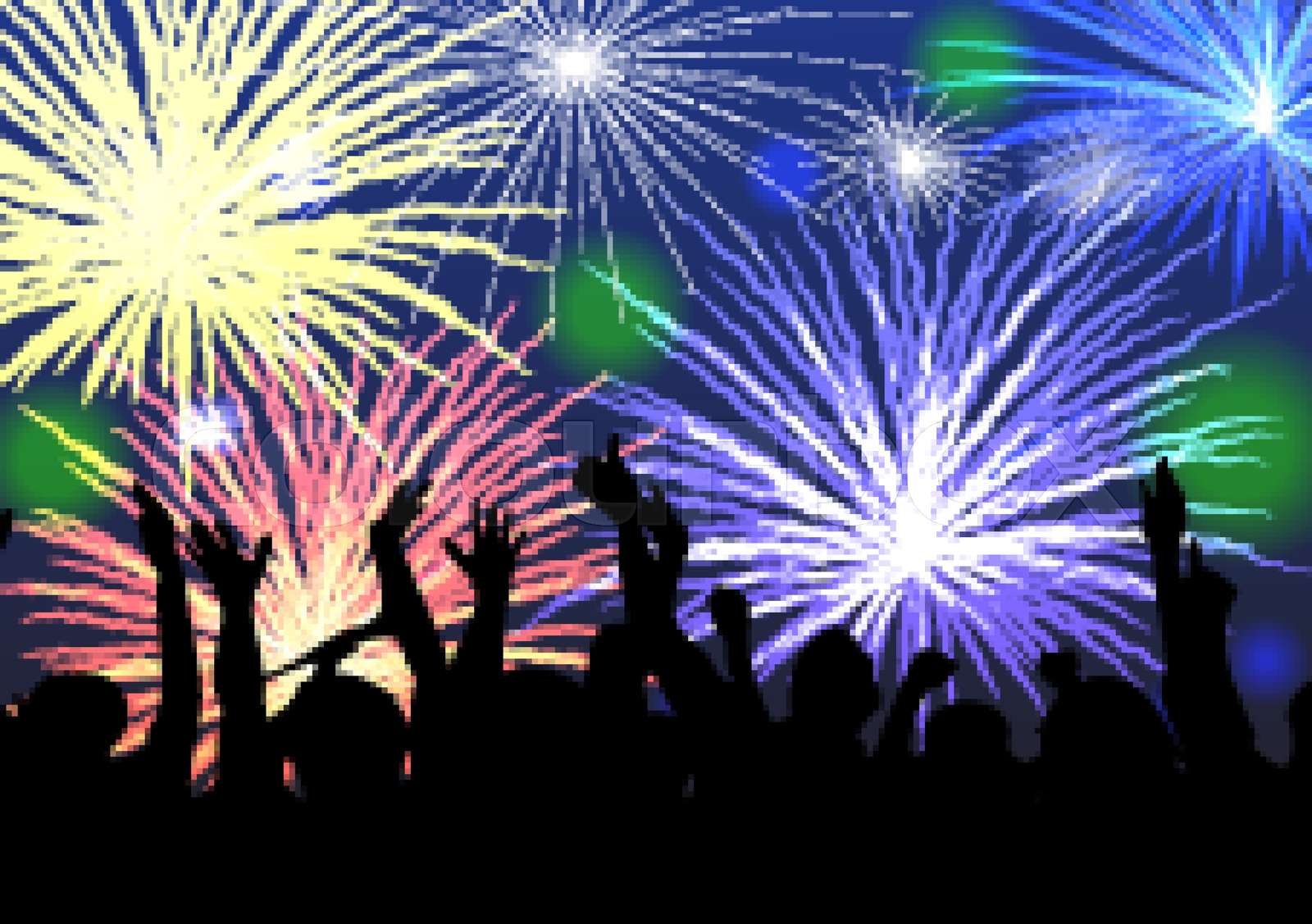 Fireworks with crowd | Stock vector | Colourbox