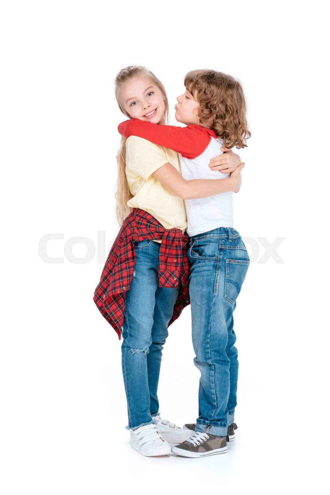 Two little friends embracing | Stock image | Colourbox