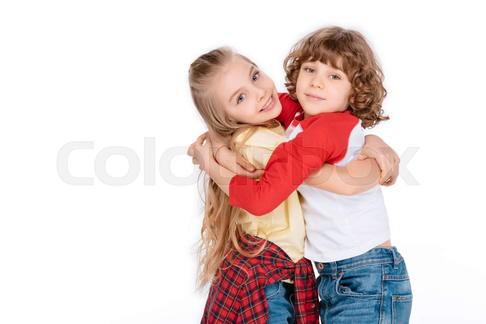 Two little friends embracing | Stock image | Colourbox