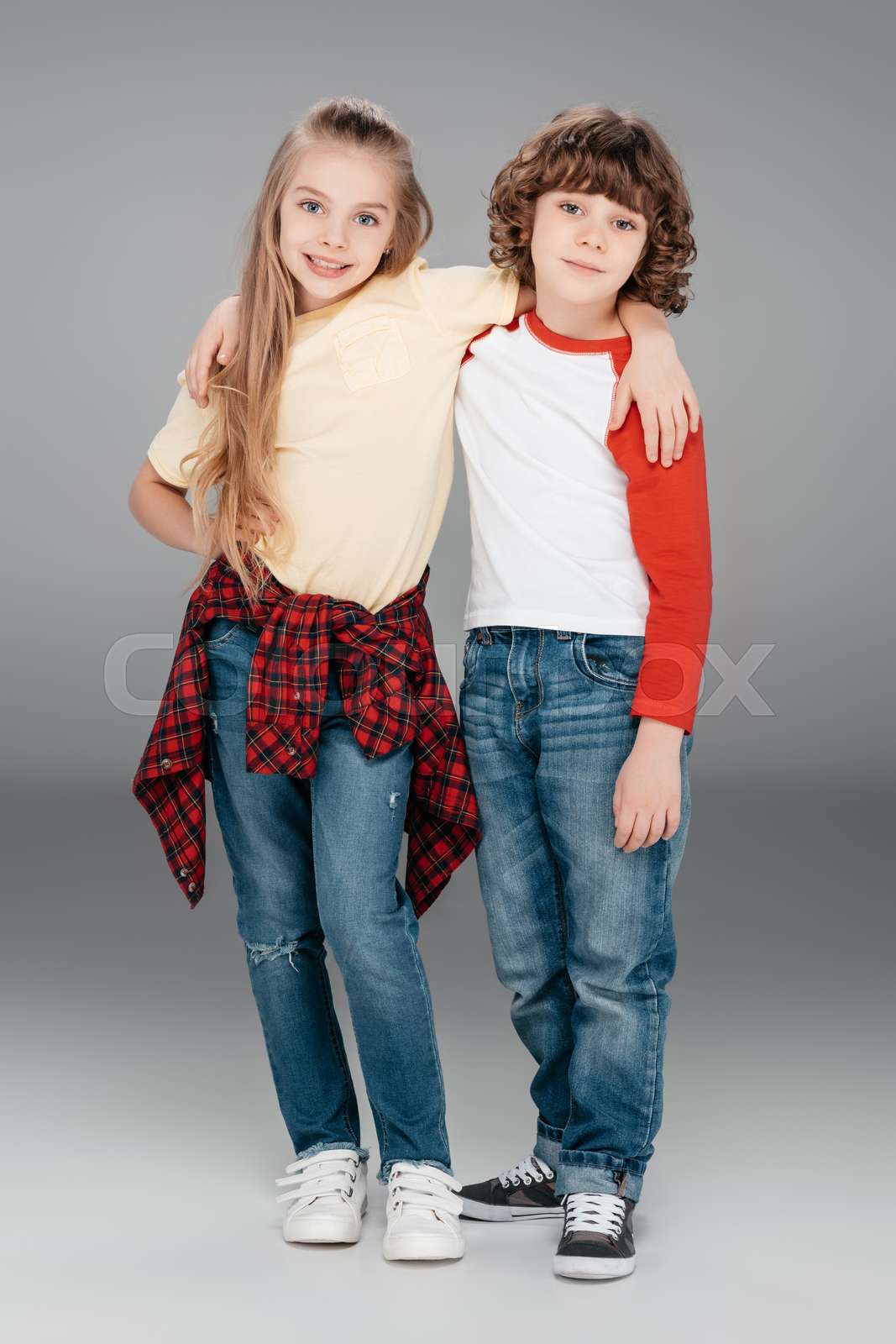 Two little friends embracing | Stock image | Colourbox