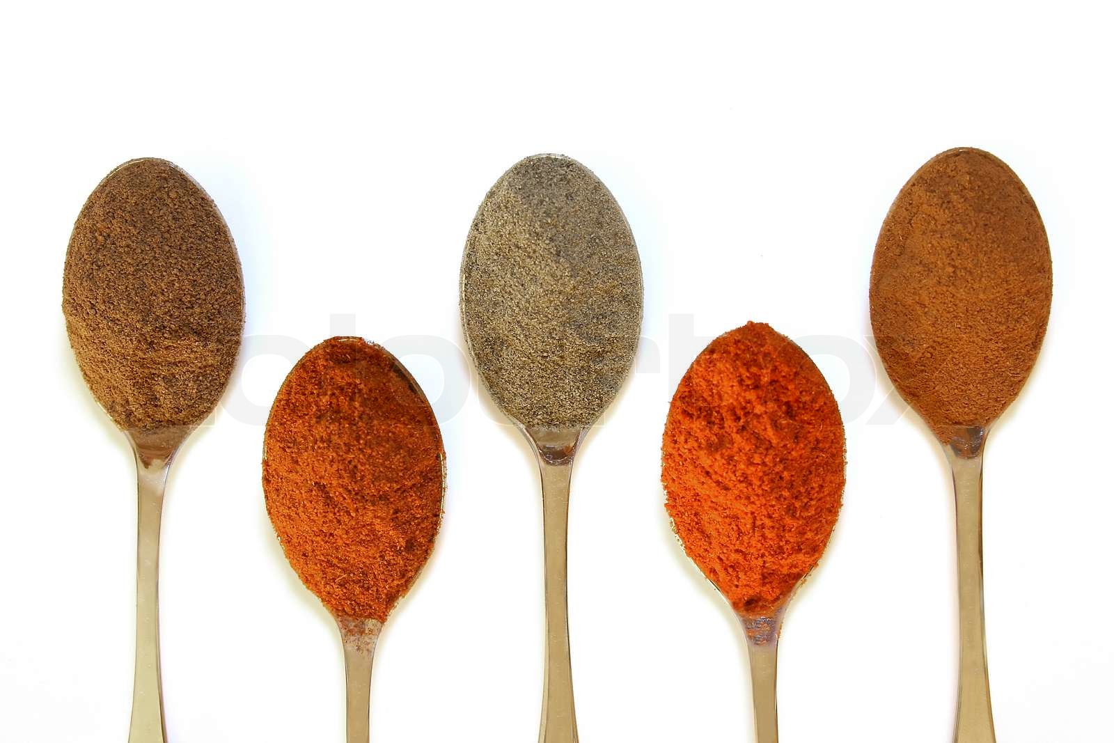 five spoons with various spices | Stock image | Colourbox