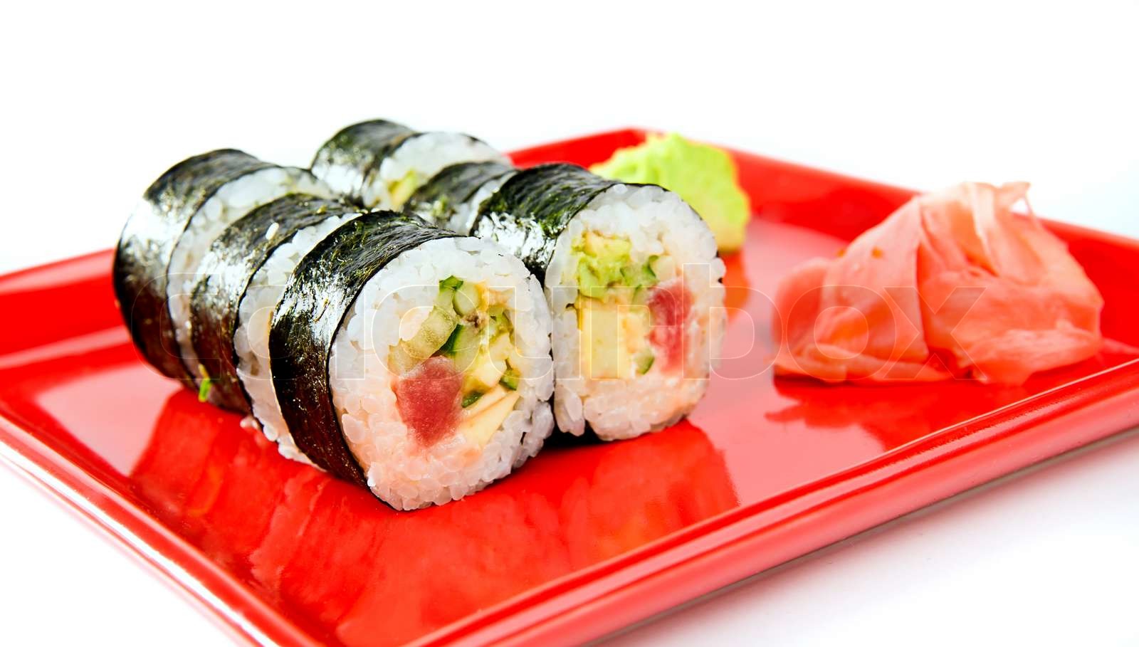 Japanese rice, raw fish and seafood | Stock image | Colourbox