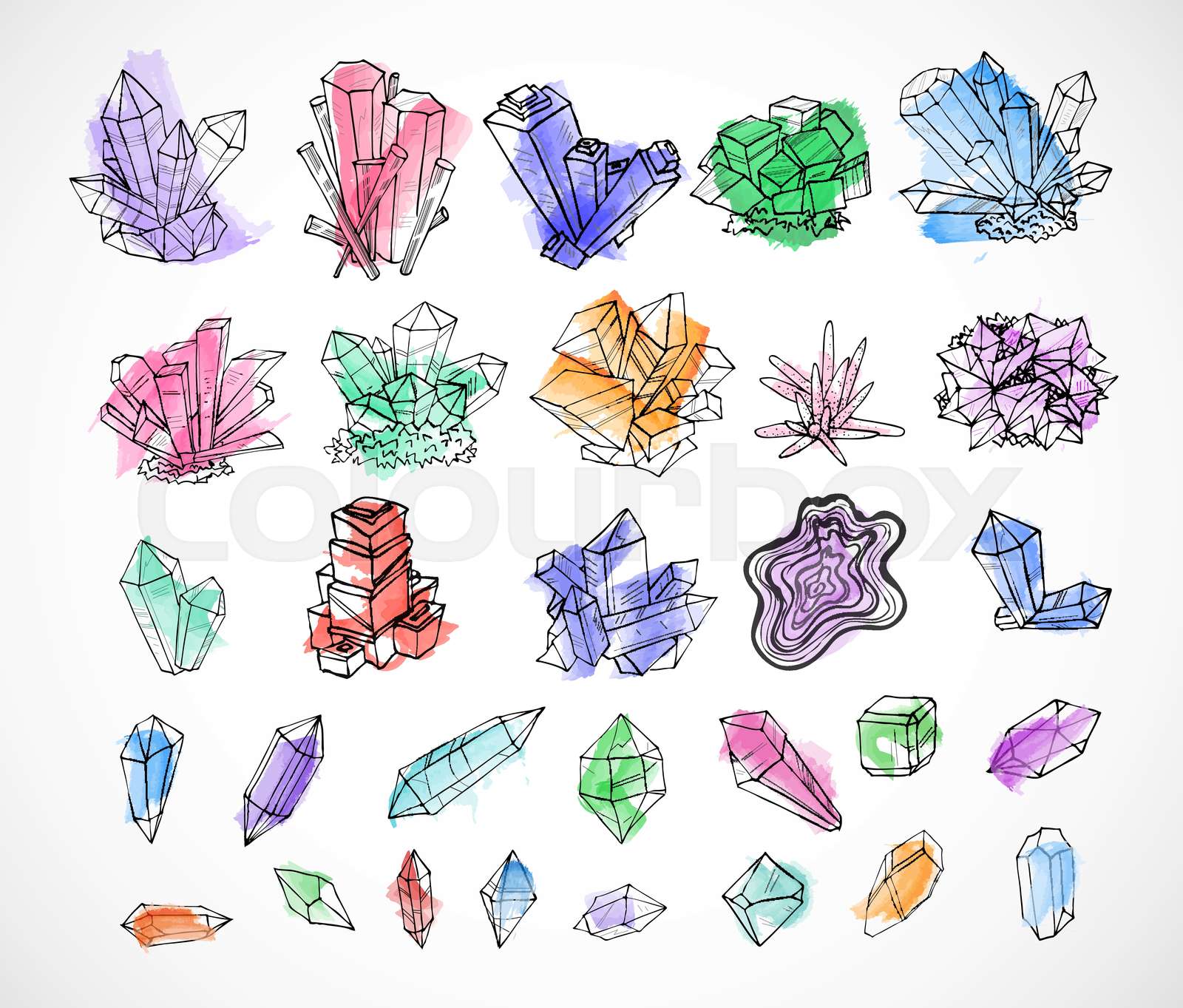 Doodle sketch colored crystals. Collection of minerals | Stock vector ...