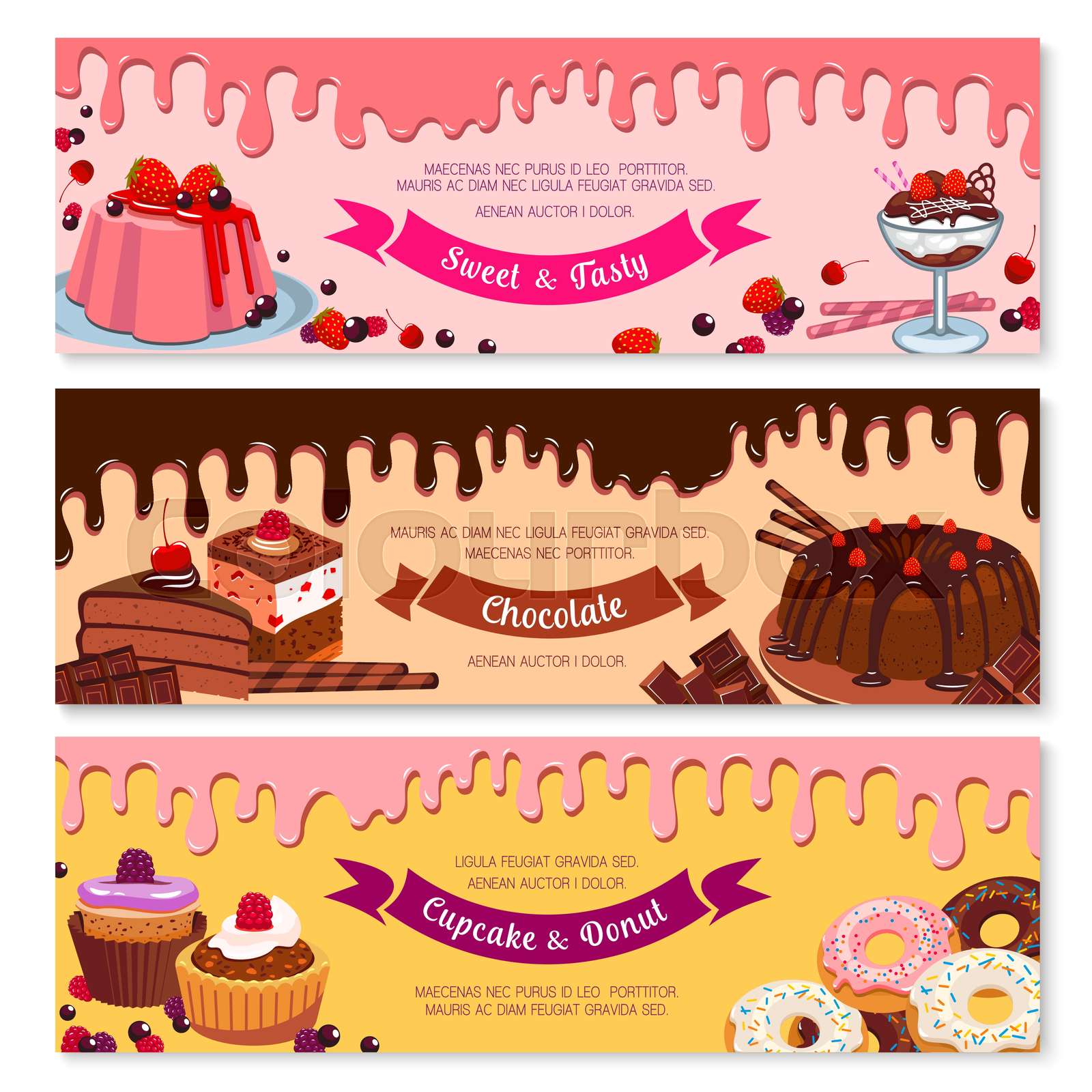 Cake dessert and ice cream banner set design | Stock vector | Colourbox