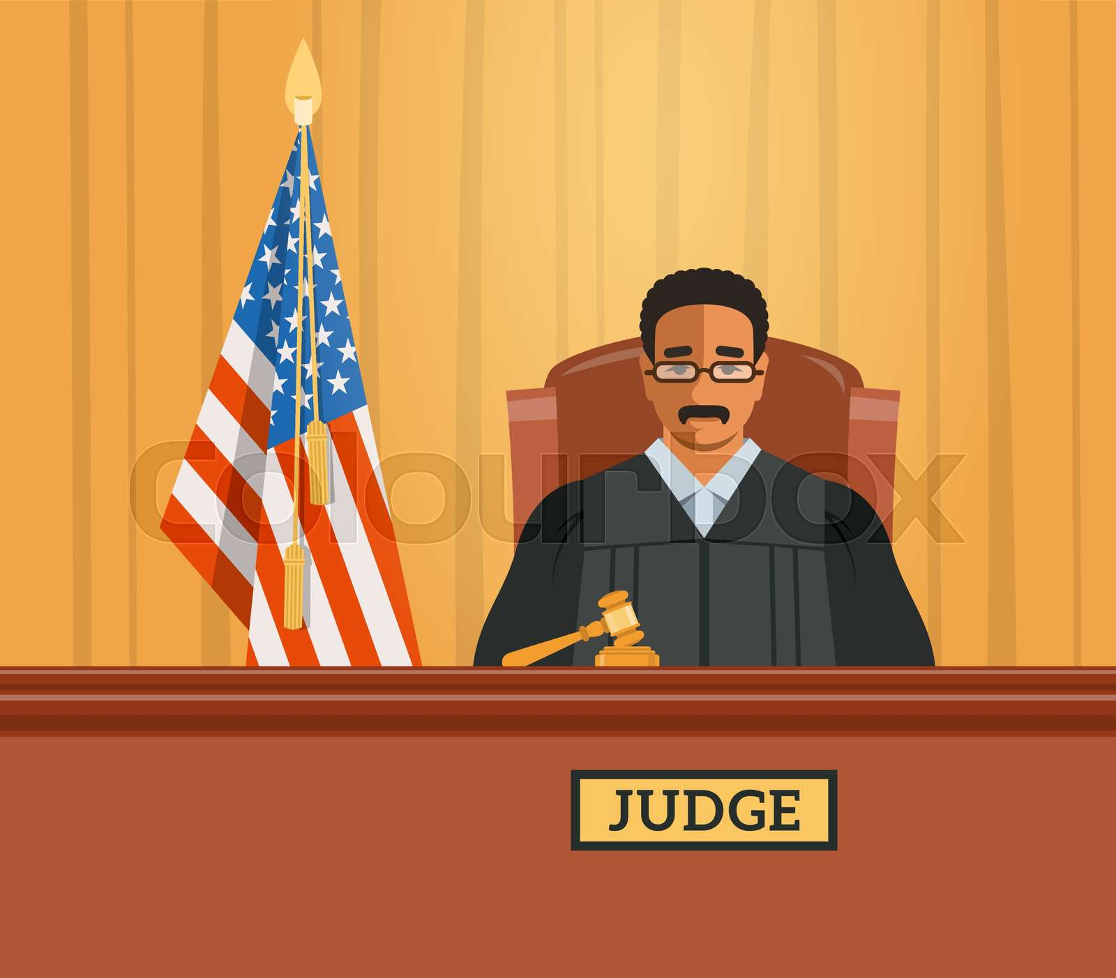 Judge black man in courtroom vector flat illustration | Stock vector ...