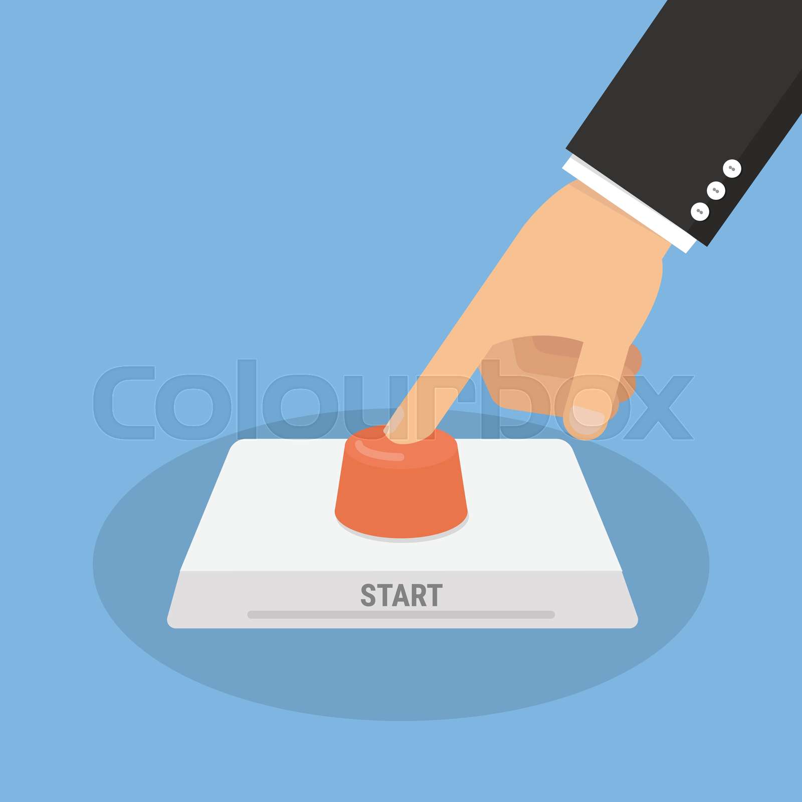 Hand pressing the red button. Flat style . Side view | Stock vector ...