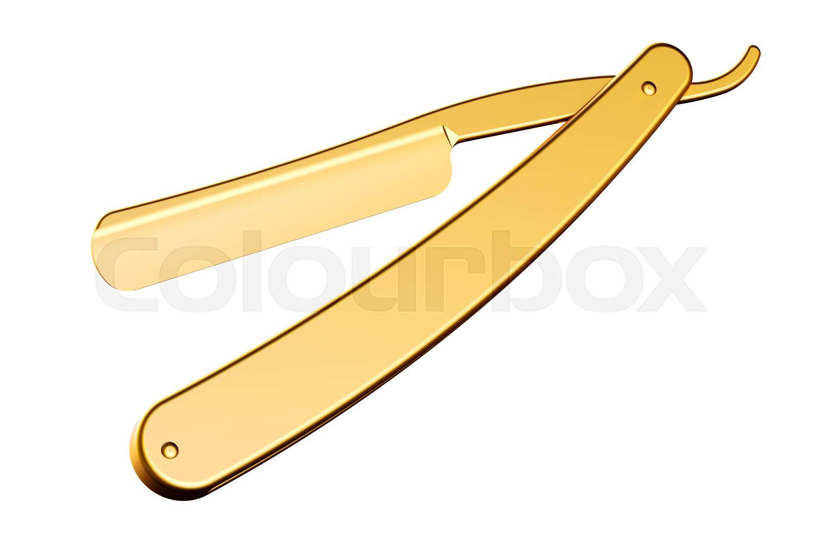 Golden Straight Razor closeup, 3D rendering | Stock image | Colourbox