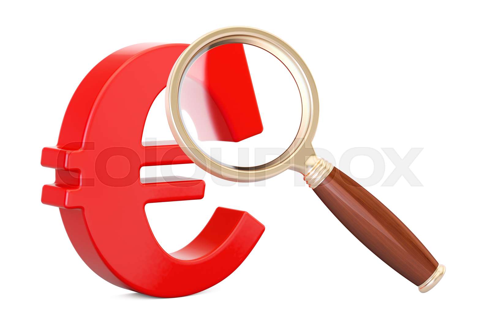 red euro symbol with magnifier, 3D rendering | Stock image | Colourbox