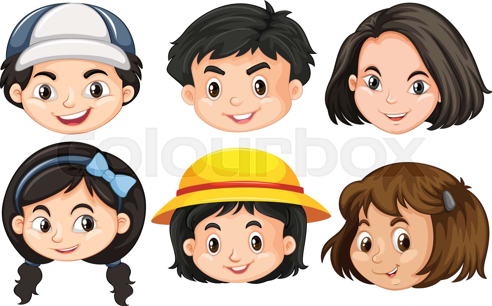 Six different faces of children | Stock vector | Colourbox