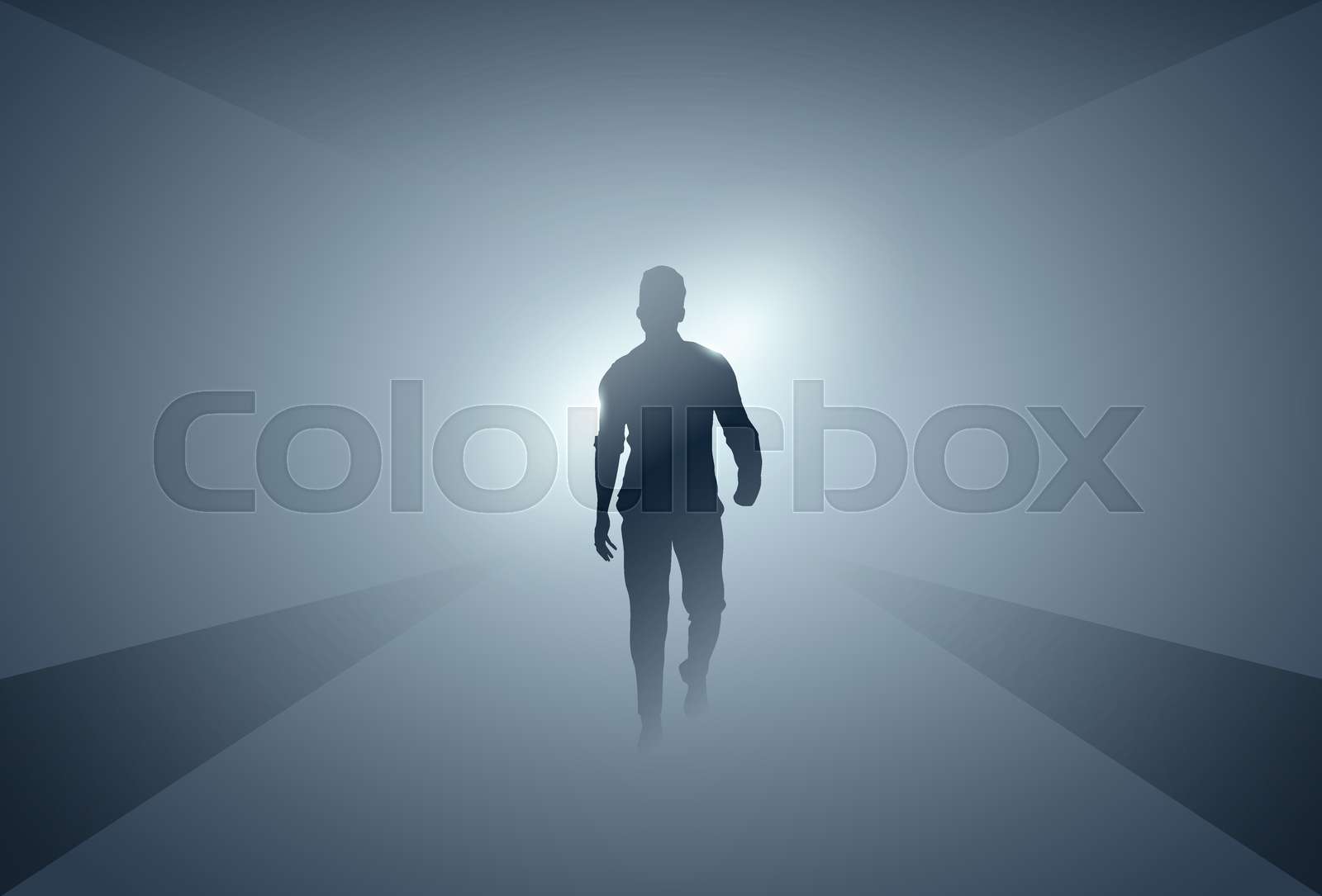 Business Man Silhouette Making Step Forward Full Length Over Grey Light ...