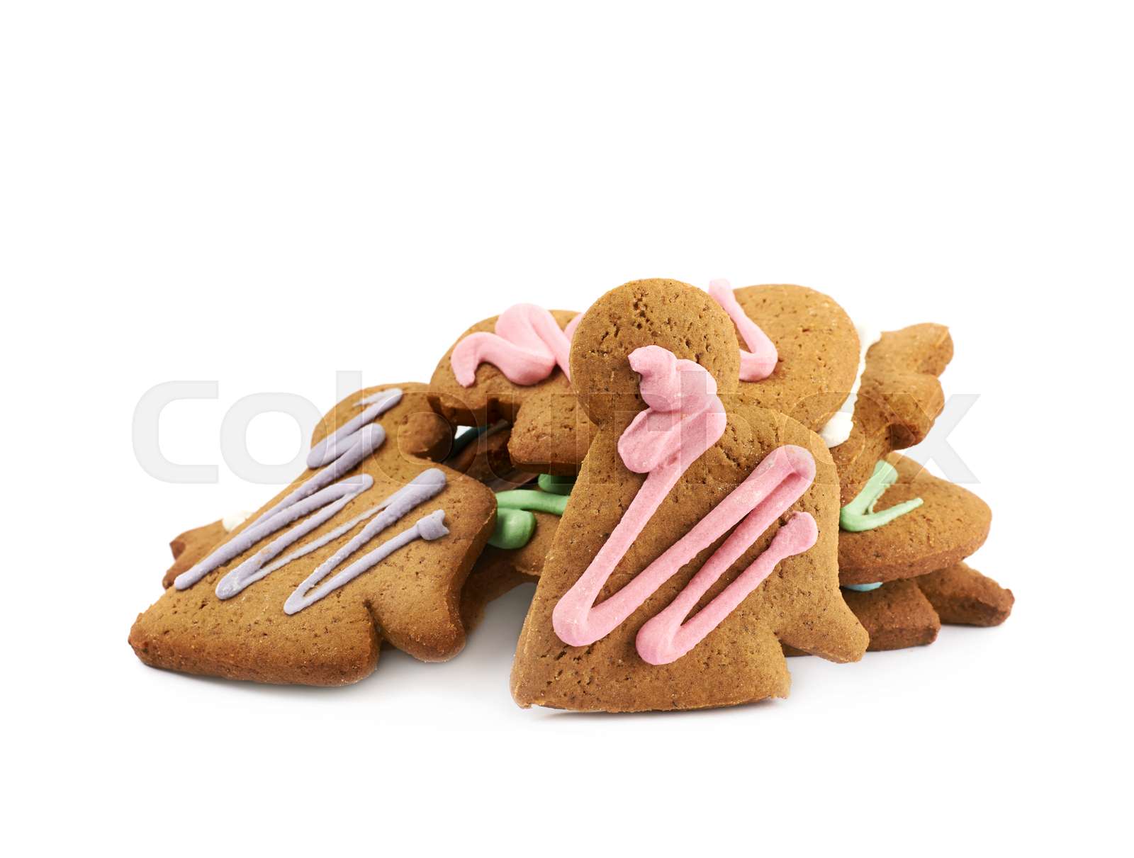 Pile of glazed gingerbreads isolated | Stock image | Colourbox