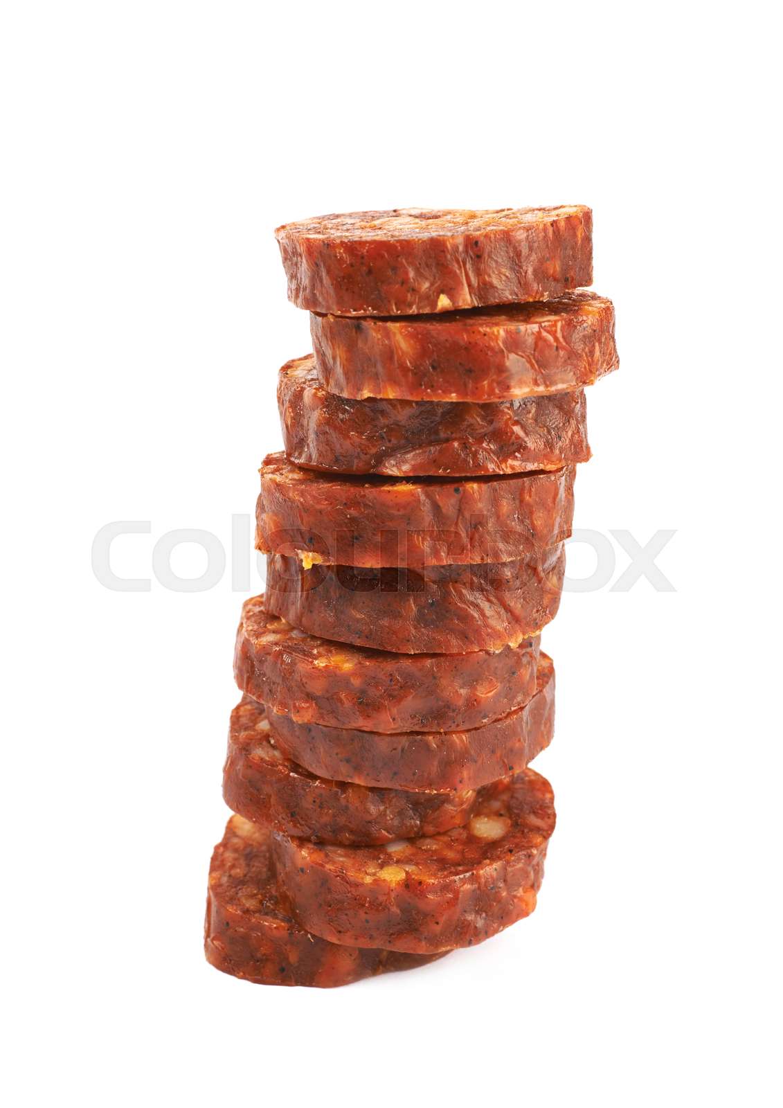 Stack of multiple sausage slices | Stock image | Colourbox